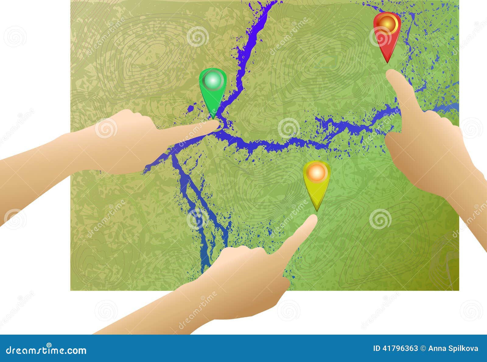 Abstract Map Background with Hands and Directions Stock Vector ...