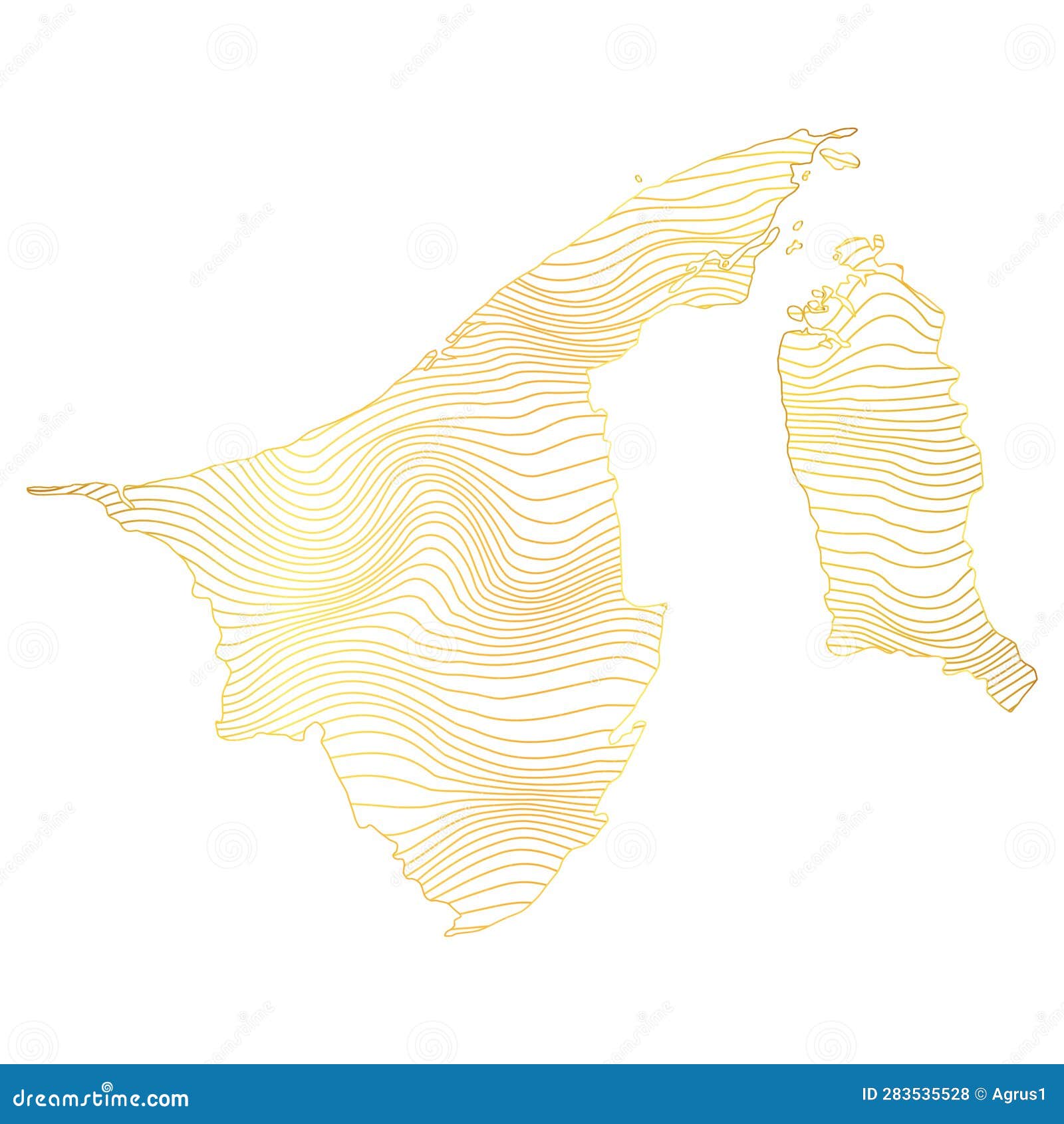 Abstract Map of Brunei - Vector Illustration of Striped Gold Colored Ma ...