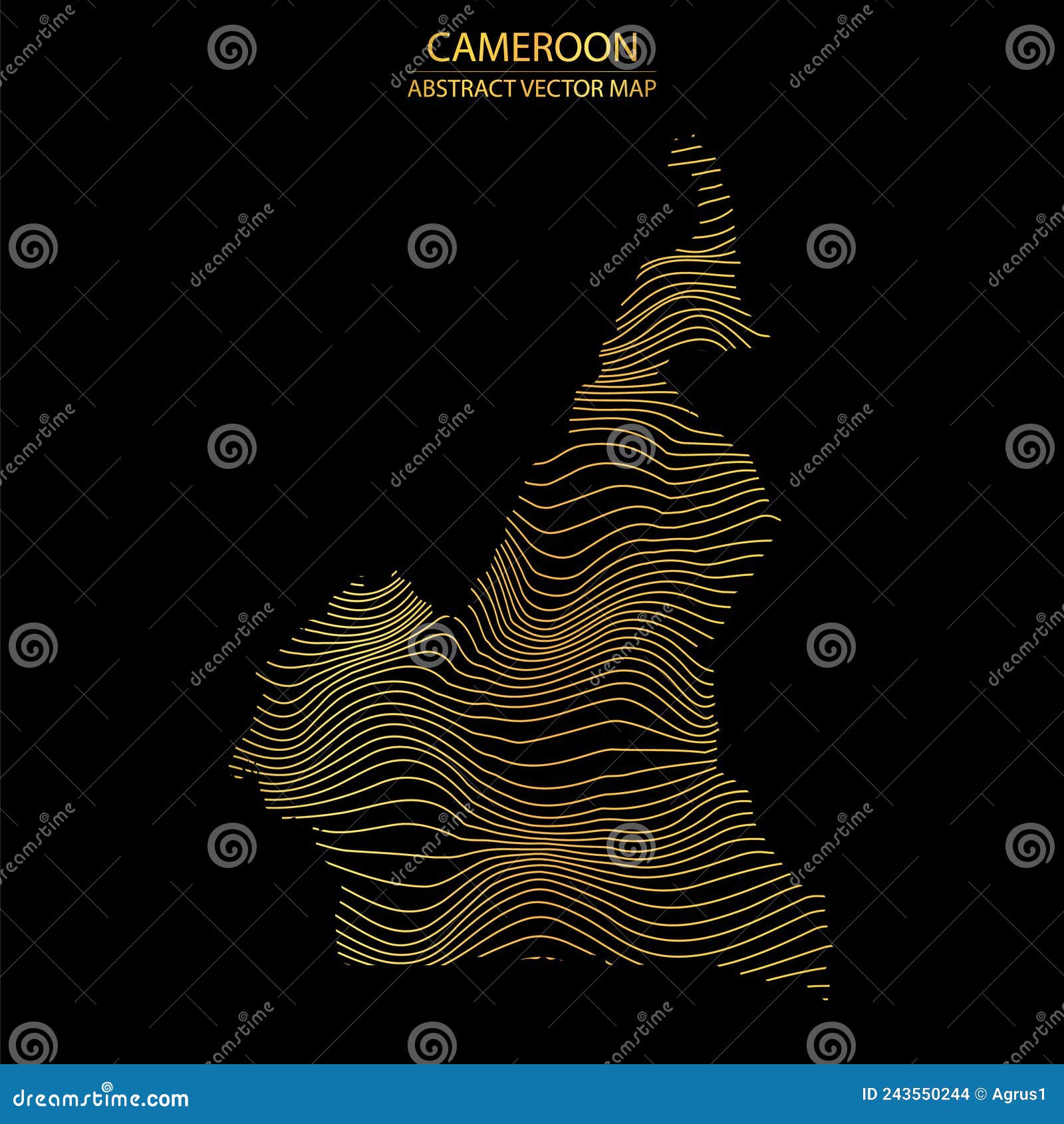 Abstract Map Of Cameroon - Vector Illustartion Of Striped Gold Colored ...