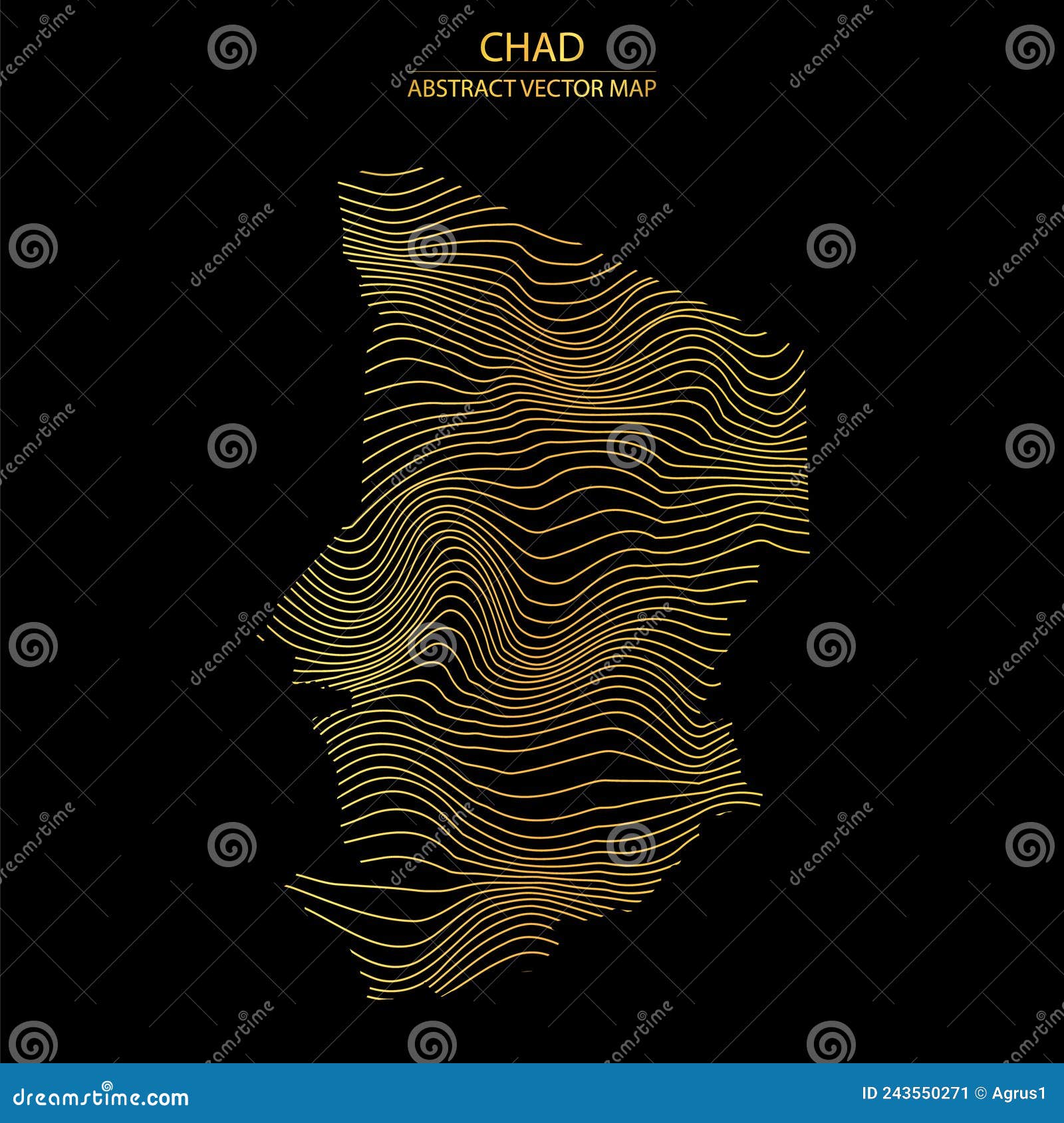 Abstract Map of Chad - Vector Illustartion of Striped Gold Colored Map ...