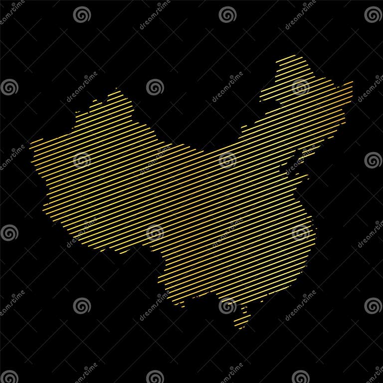 Abstract Map of China - Vector Illustration of Striped Gold Colored Map ...