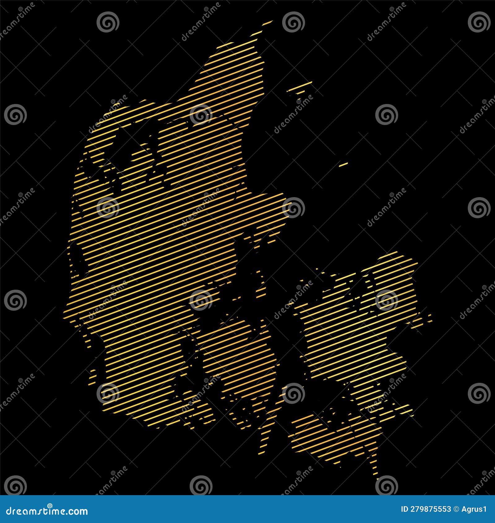Abstract Map of Denmark - Vector Illustration of Striped Gold Colored ...