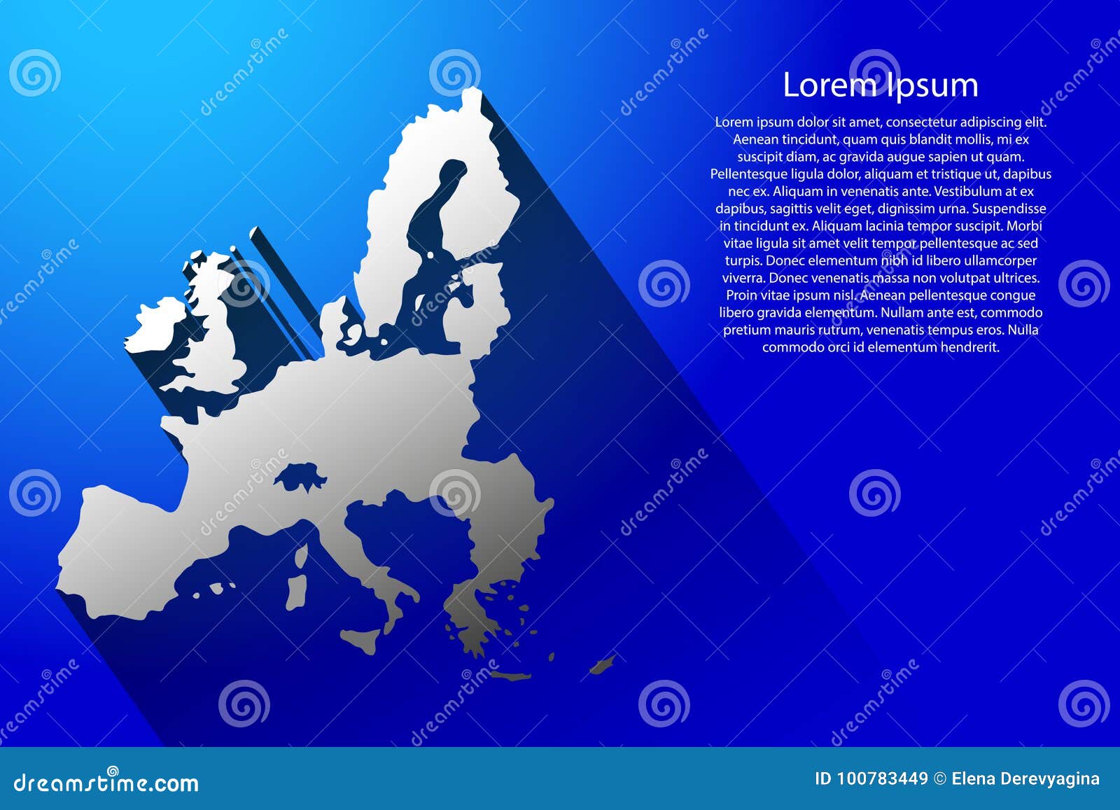 Abstract Map of European Union with Long Shadow on Blue Background ...