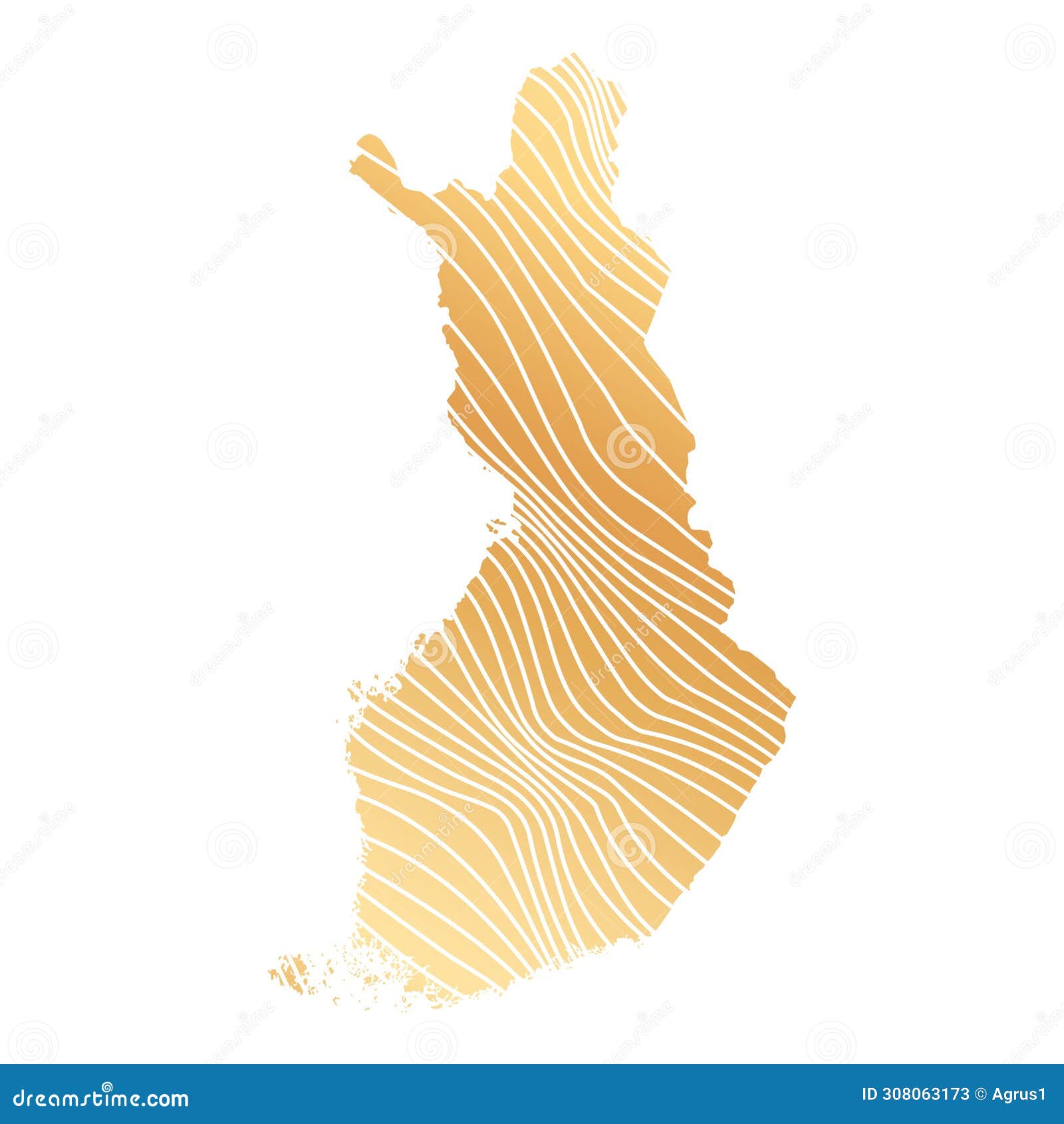 Abstract Map of Finland - Vector Illustration of Striped Gold Colored ...