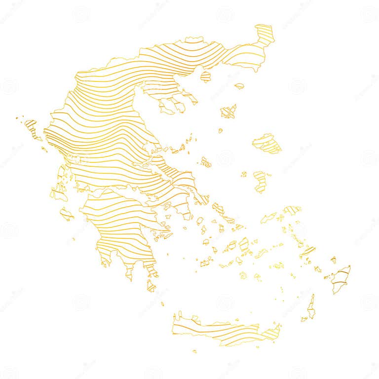 Abstract Map of Greece - Vector Illustration of Striped Gold Colored ...