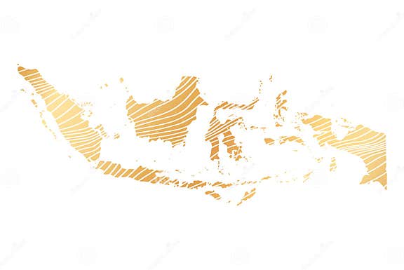 Abstract Map of Indonesia - Vector Illustration of Striped Gold Colored ...