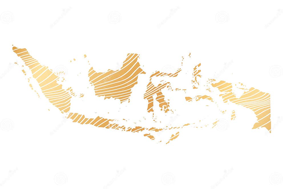 Abstract Map of Indonesia - Vector Illustration of Striped Gold Colored ...