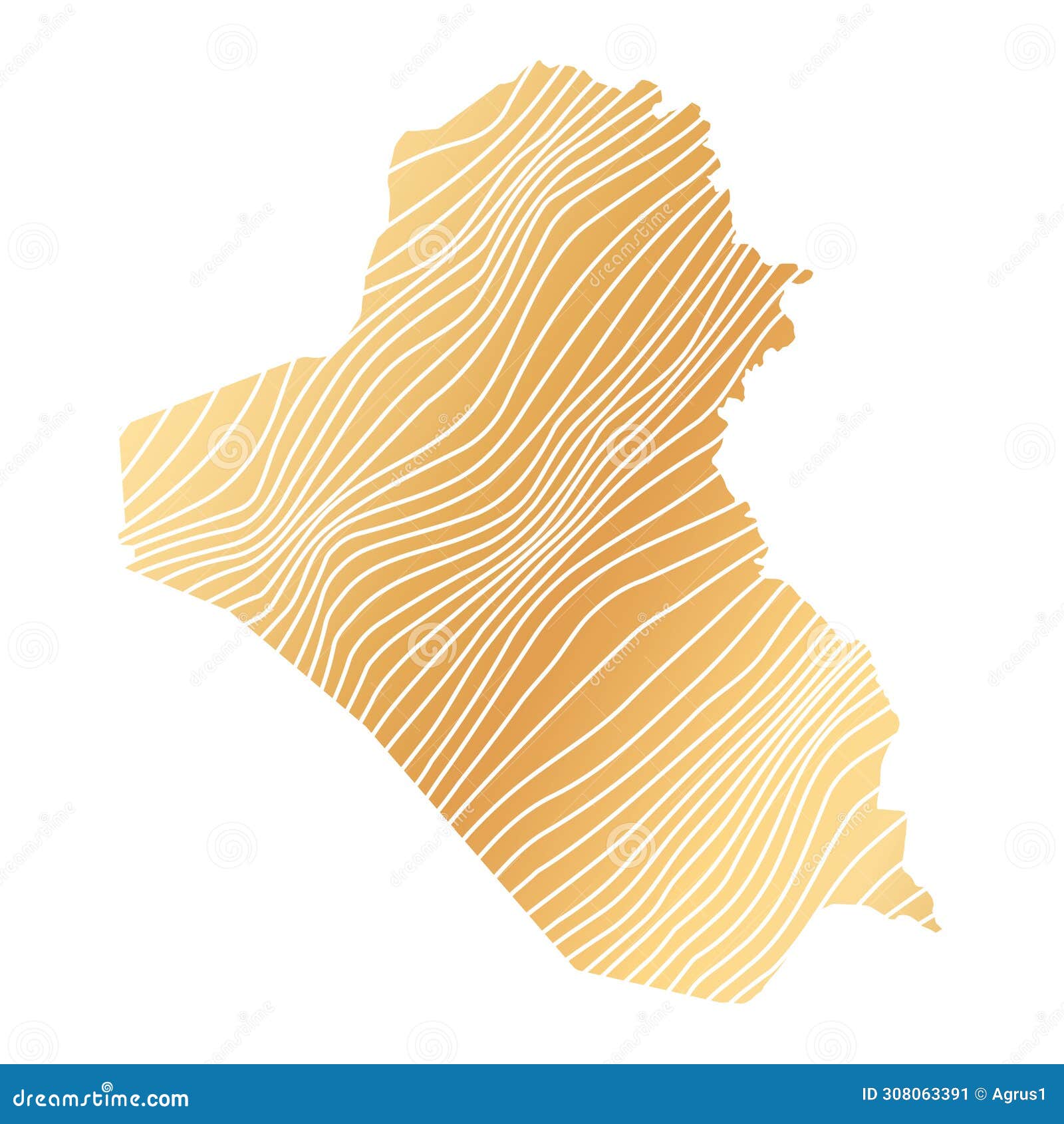 Abstract Map of Iraq - Vector Illustration of Striped Gold Colored Map ...