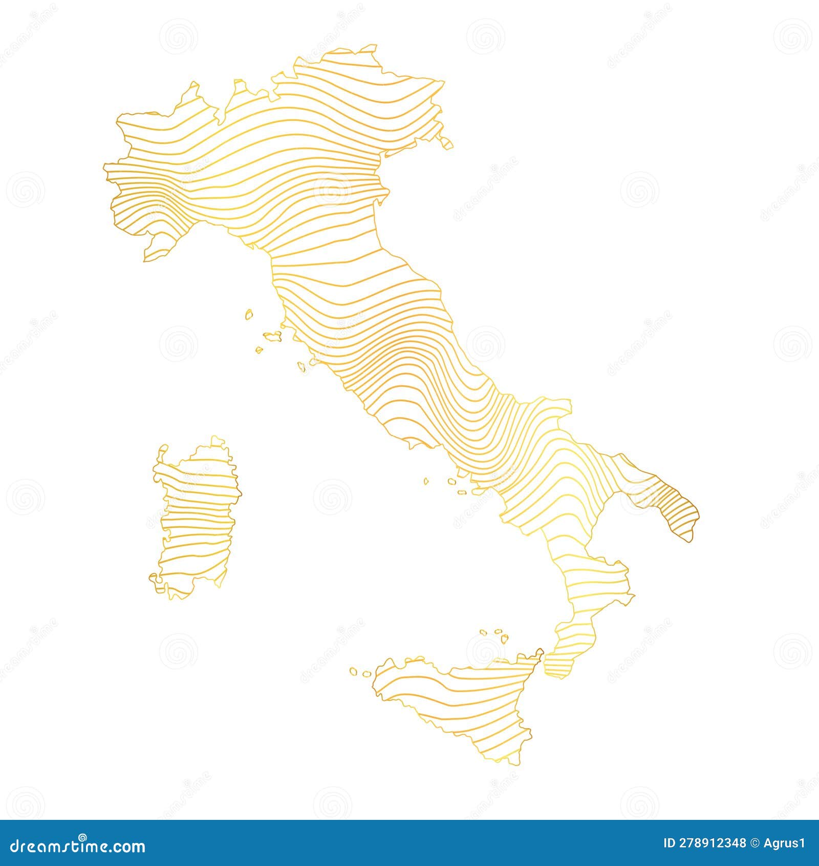 Abstract Map of Italy - Vector Illustration of Striped Gold Colored Map ...
