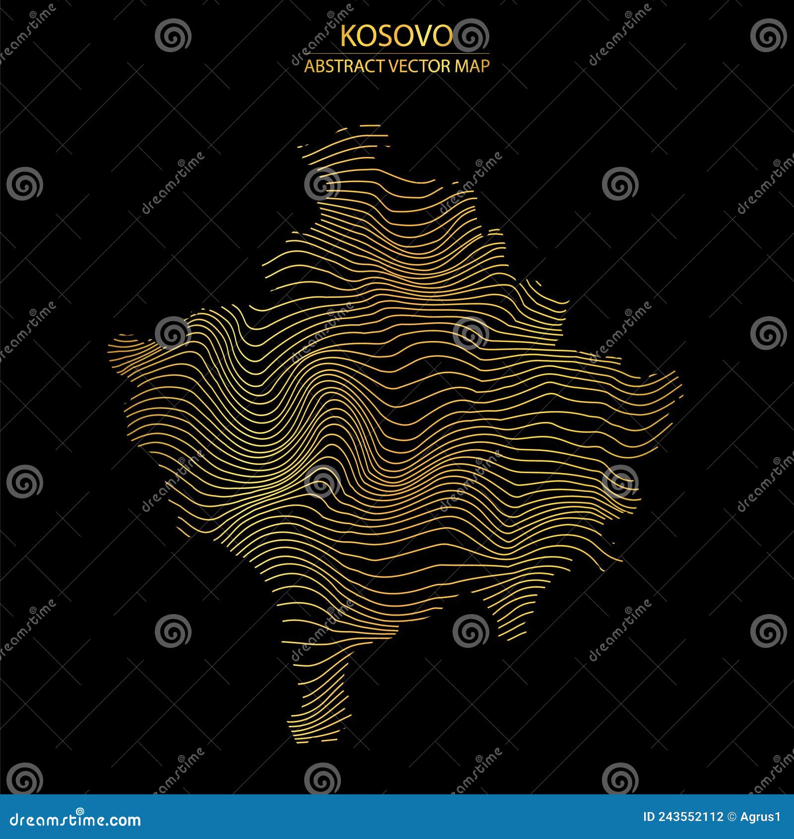 Abstract Map of Kosovo - Vector Illustartion of Striped Gold Colored ...