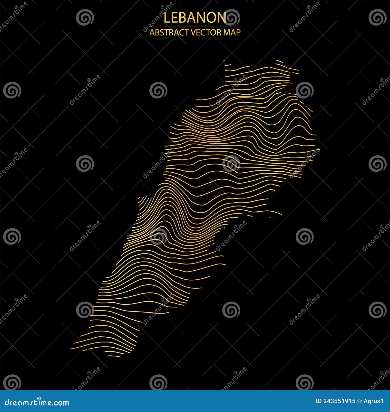 Abstract Map of Lebanon - Vector Illustartion of Striped Gold Colored ...
