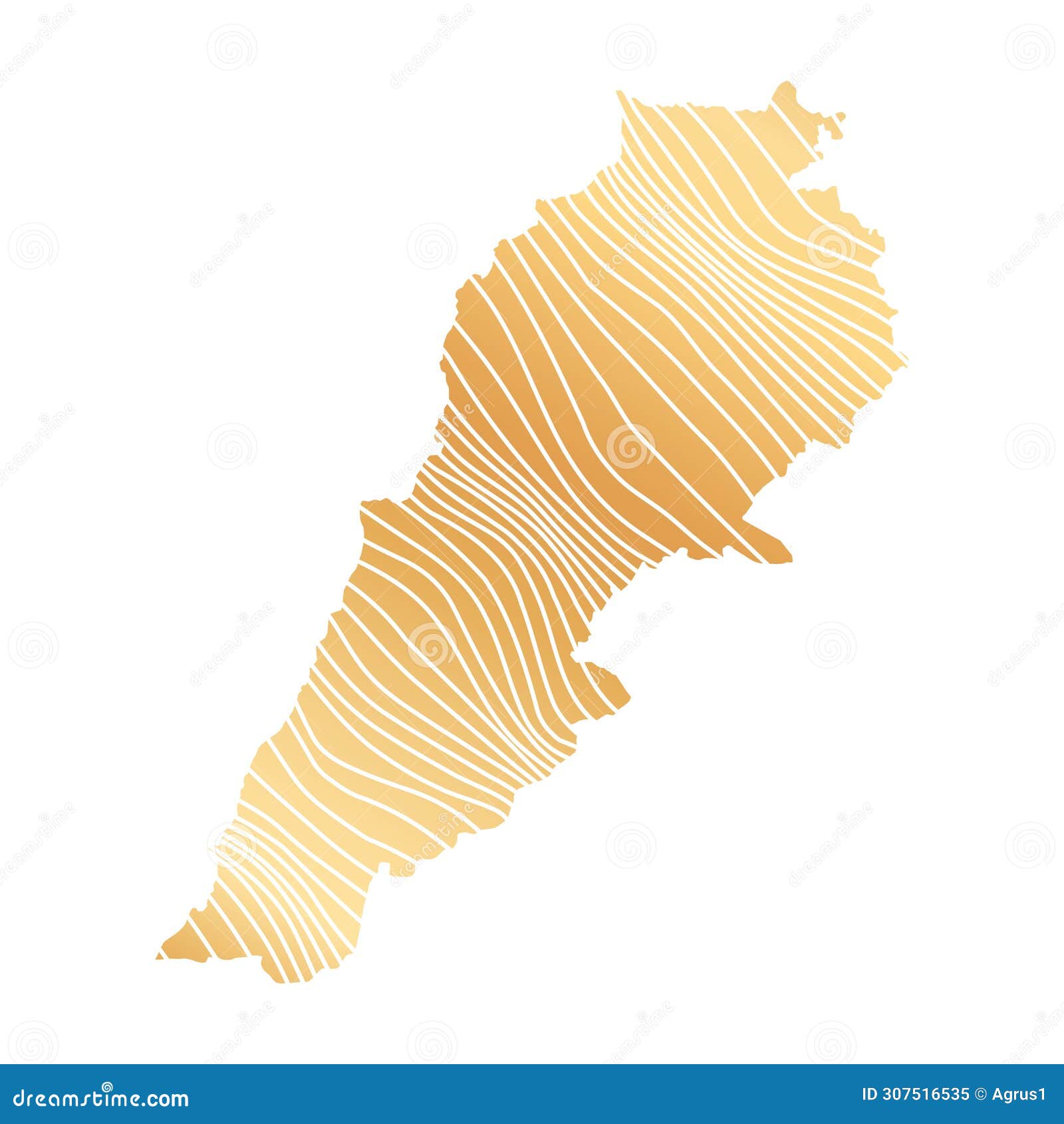 Abstract Map of Lebanon - Vector Illustration of Striped Gold Colored ...