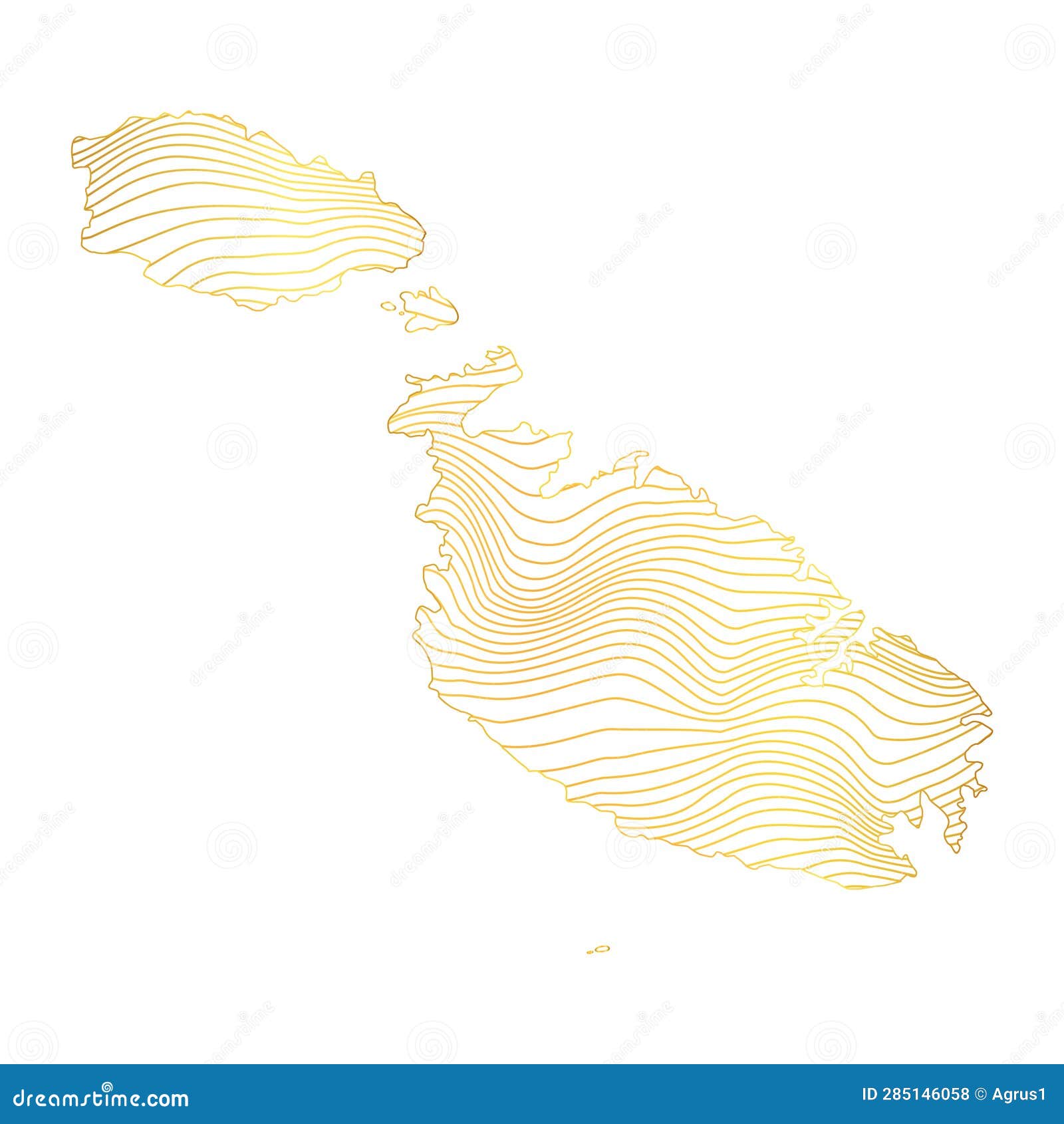 Malta Map Vector With Regions Or Districts Using Green Line Borders On ...