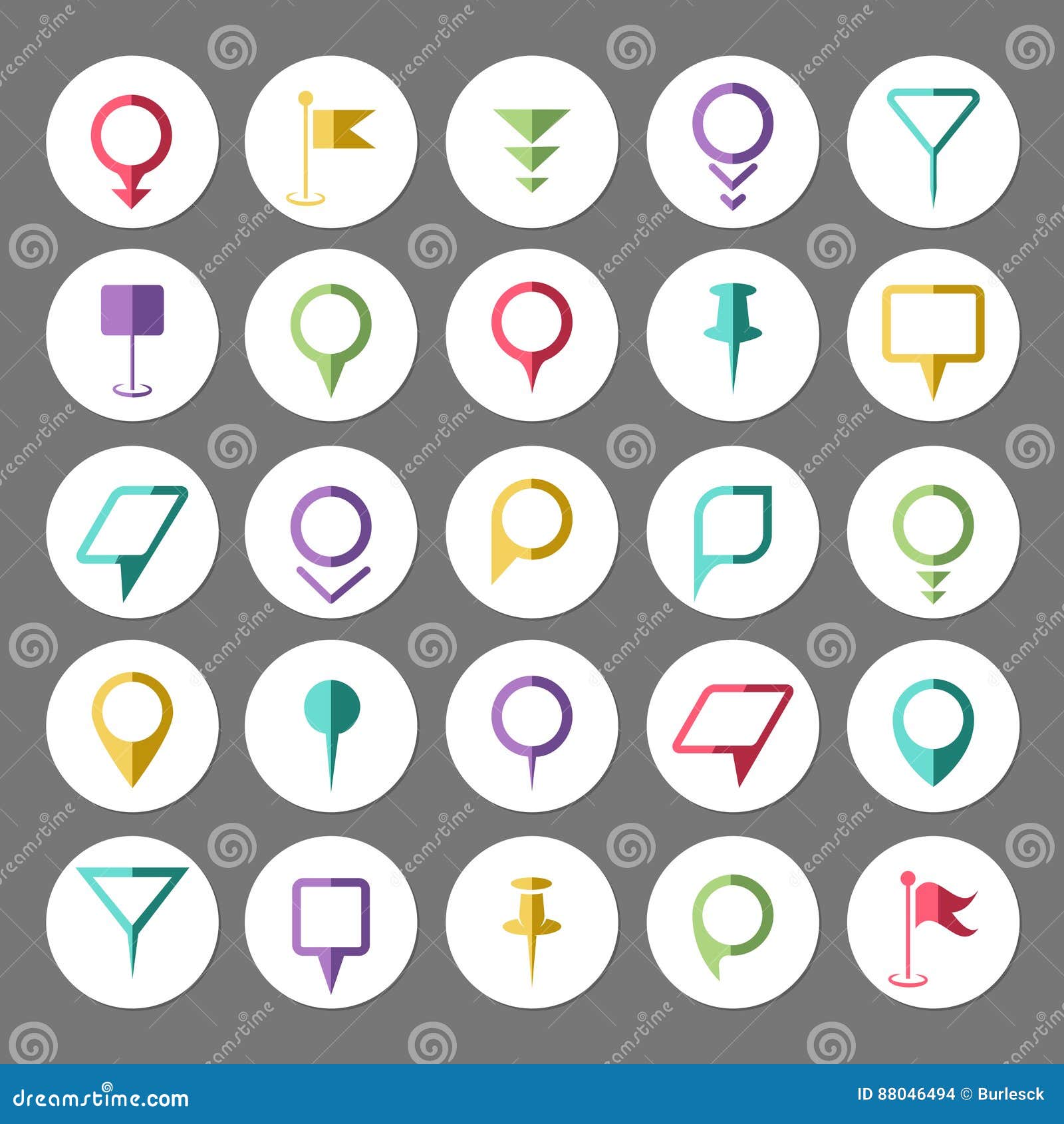 Abstract Map Marker Elements. Web Pin Set Vector Templates in Flat ...