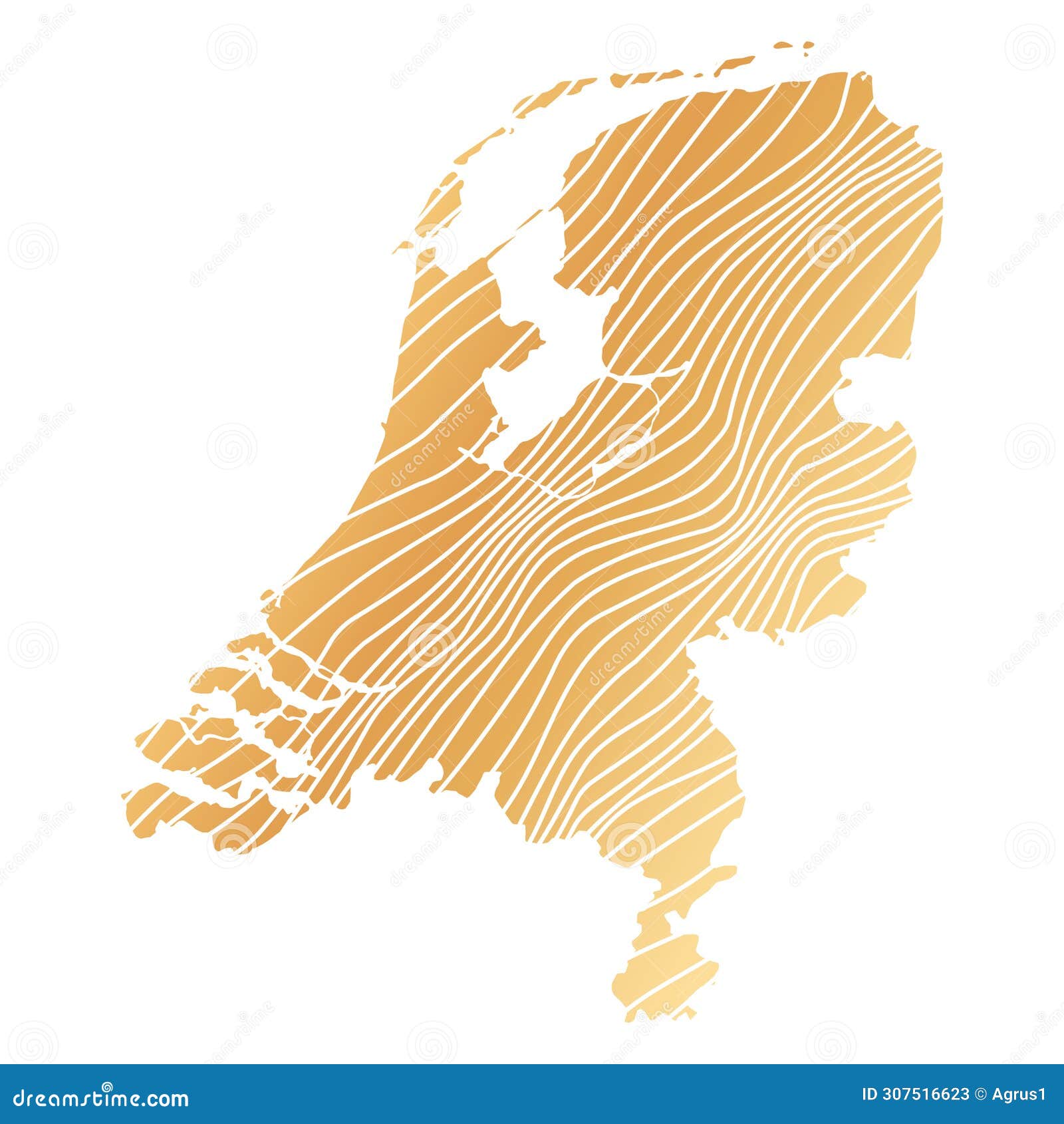 Abstract Map of Netherlands - Vector Illustration of Striped Gold ...