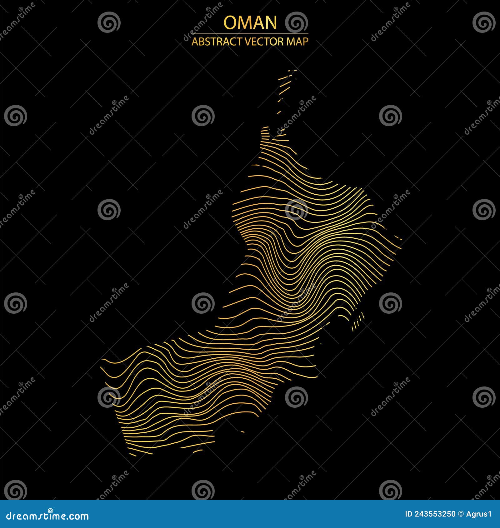 Abstract Map of Oman - Vector Illustartion of Striped Gold Colored Map ...