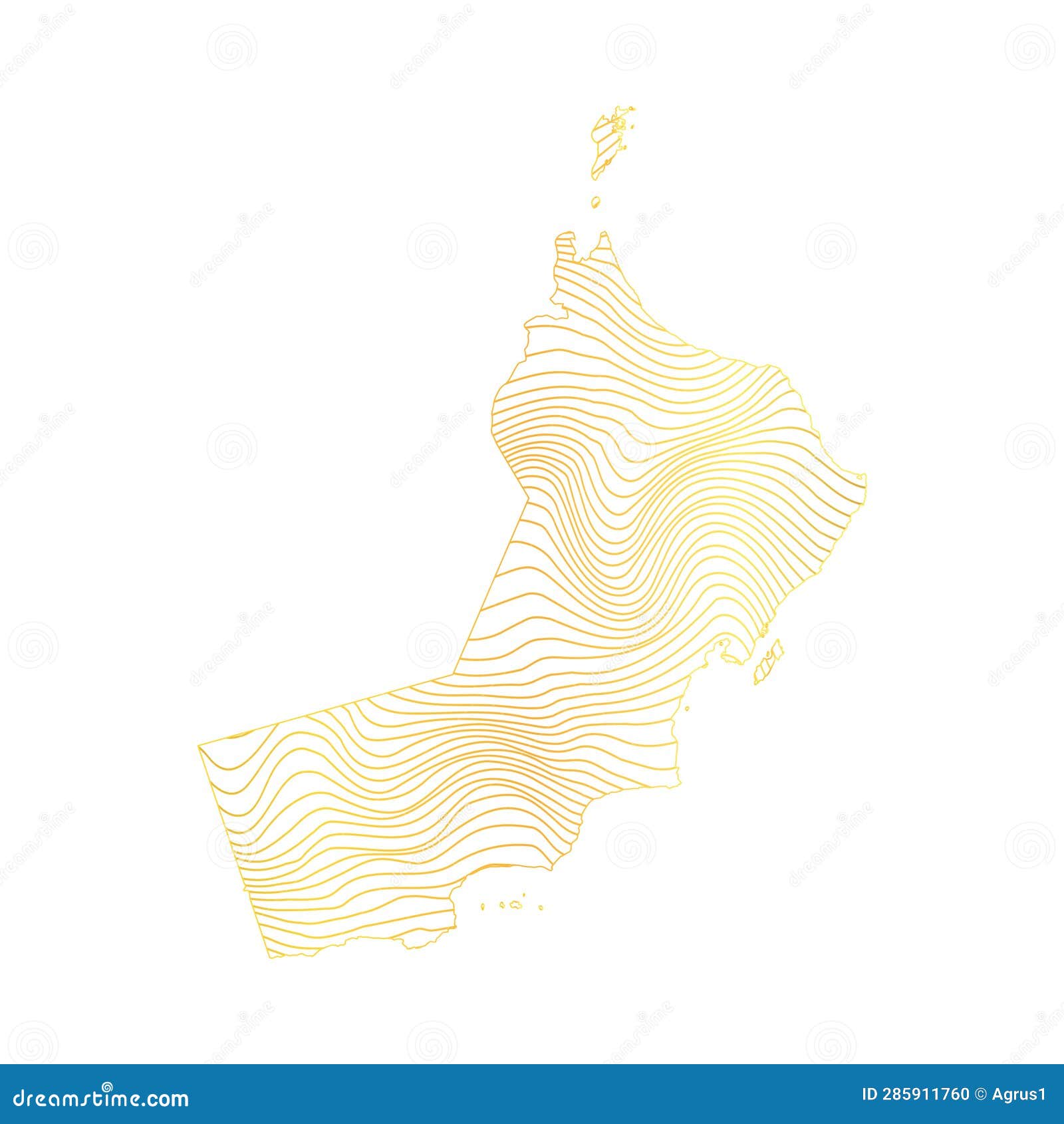 Abstract Map of Oman - Vector Illustration of Striped Gold Colored Map ...