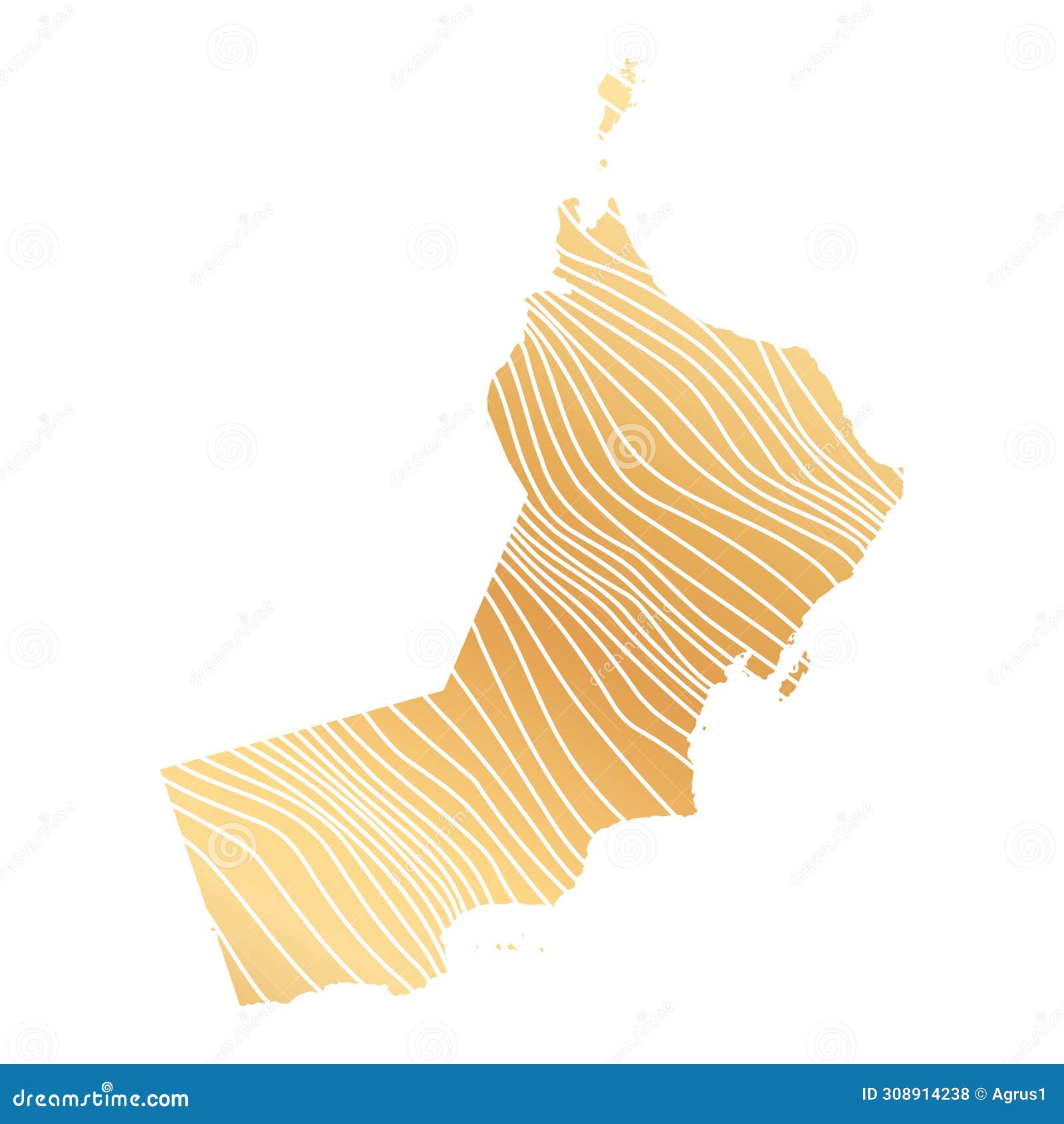 Abstract Map of Oman - Vector Illustration of Striped Gold Colored Map ...