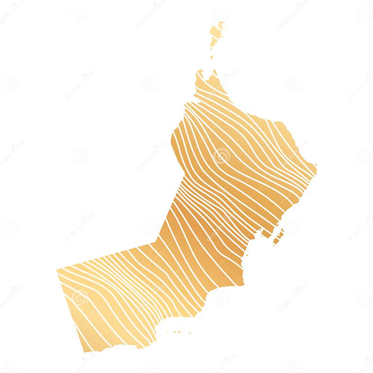 Abstract Map of Oman - Vector Illustration of Striped Gold Colored Map ...