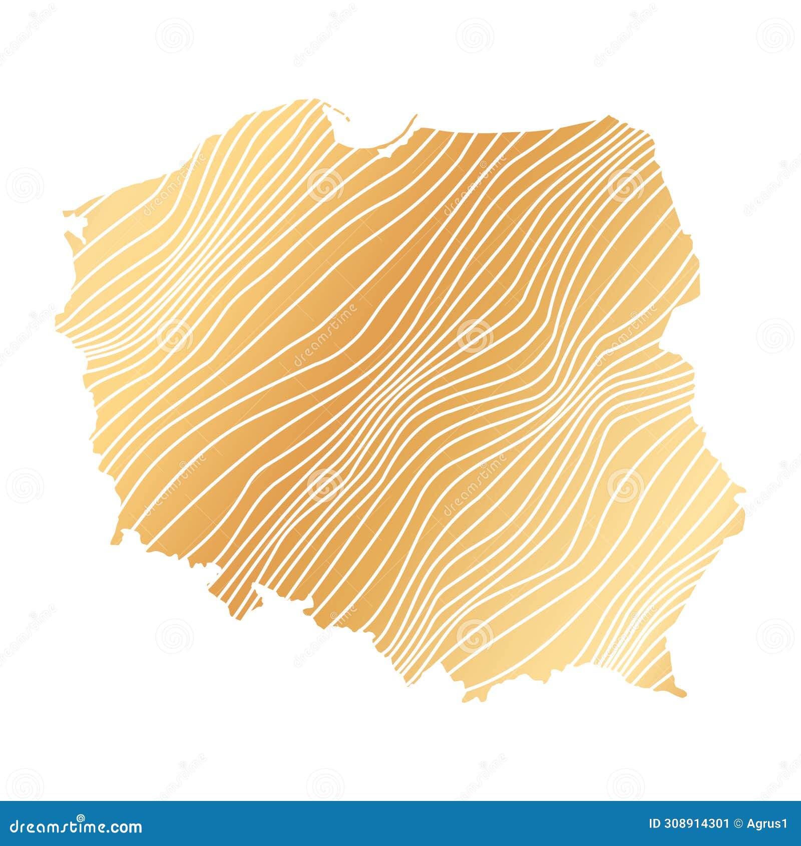Abstract Map of Poland - Vector Illustration of Striped Gold Colored ...