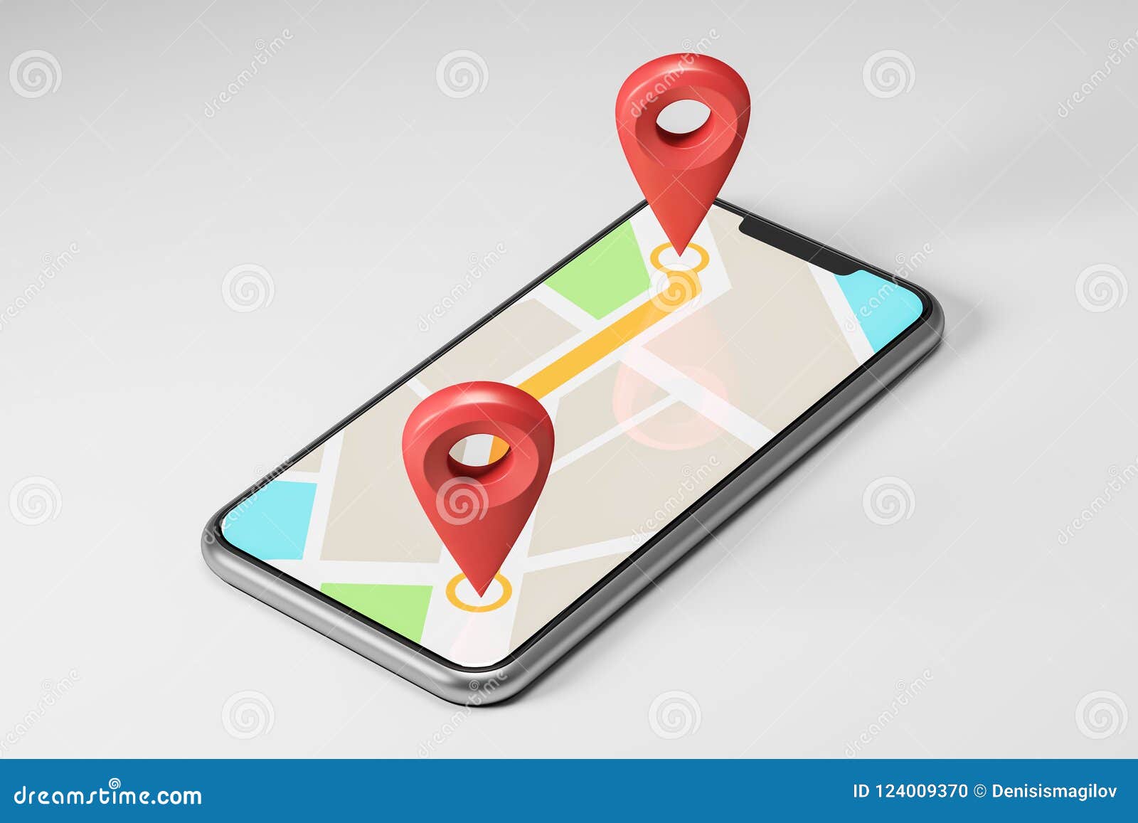Abstract Map with Red Destination Marks Smartphone Stock Illustration ...