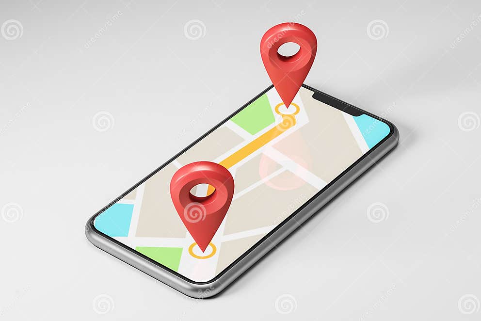 Abstract Map with Red Destination Marks Smartphone Stock Illustration ...