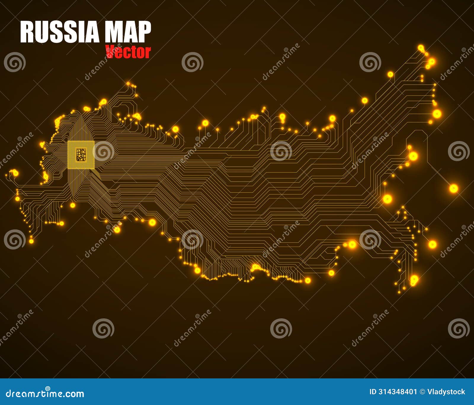 Abstract Map Russia with Cpu. Glowing Circuit Board Stock Vector ...