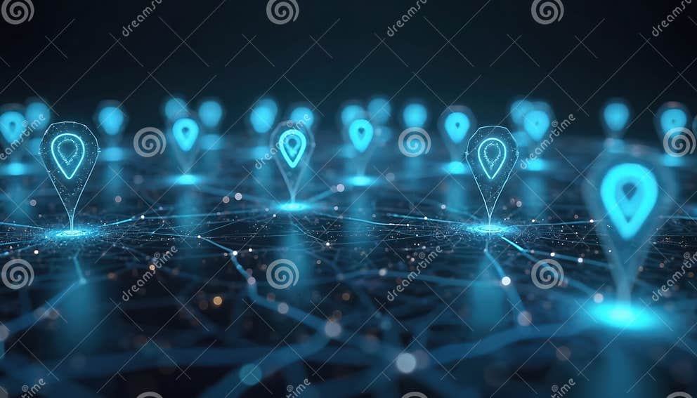 Abstract Map Shows Glowing Location Pins Interconnected with Network ...