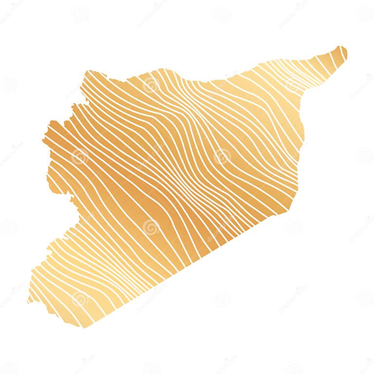 Abstract Map of Syria - Vector Illustration of Striped Gold Colored Map ...