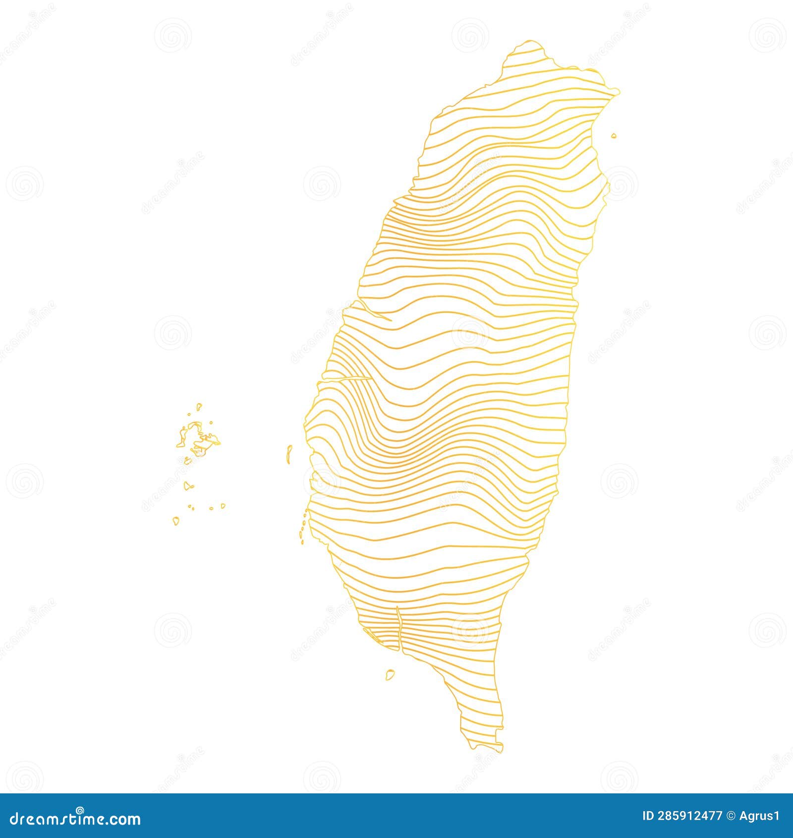 Abstract Map of Taiwan - Vector Illustration of Striped Gold Colored ...