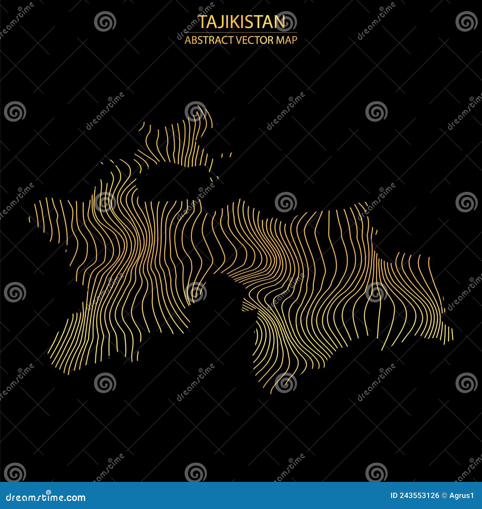 Abstract Map of Tajikistan - Vector Illustartion of Striped Gold ...