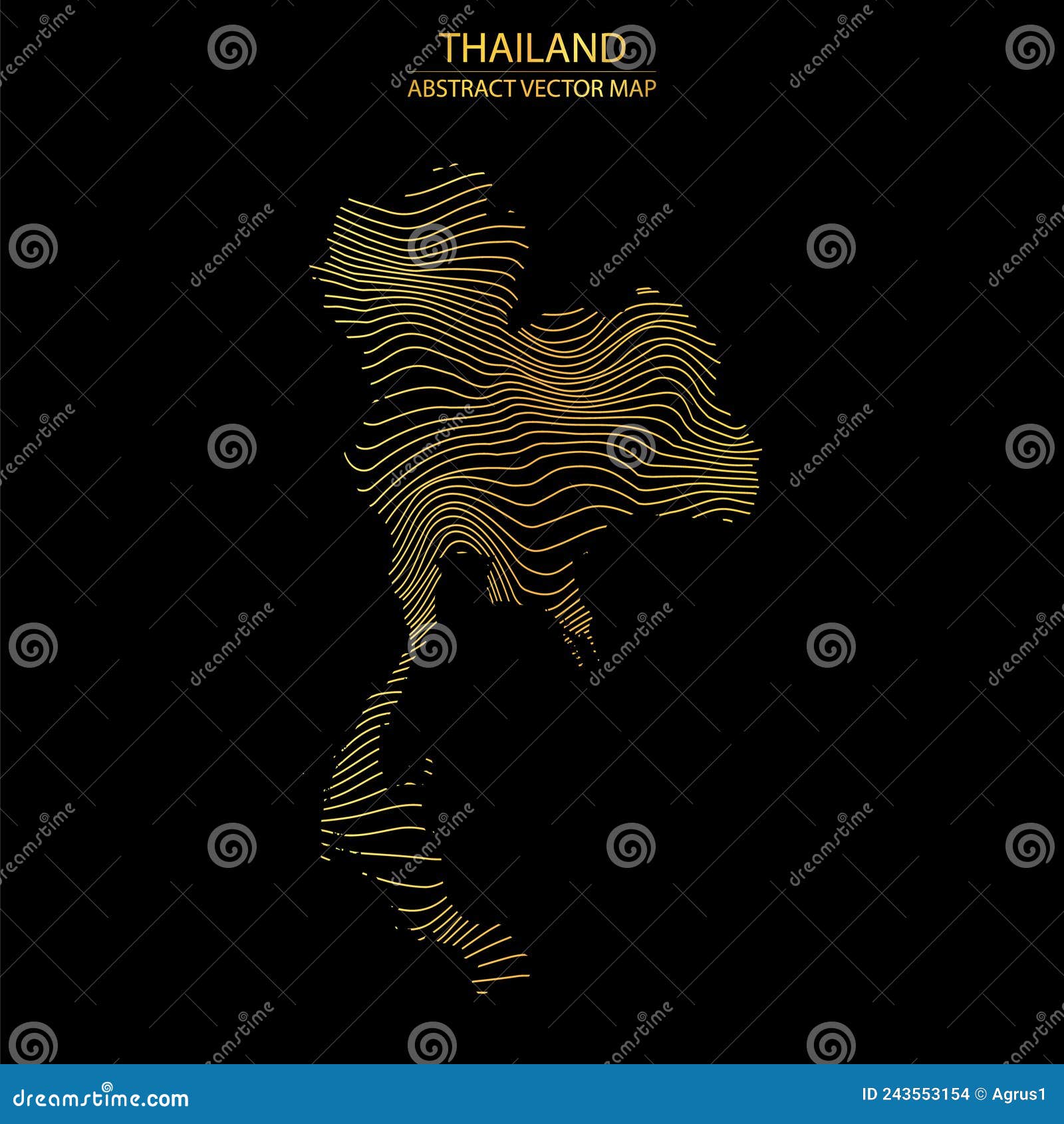 Abstract Map of Thailand - Vector Illustartion of Striped Gold Colored ...