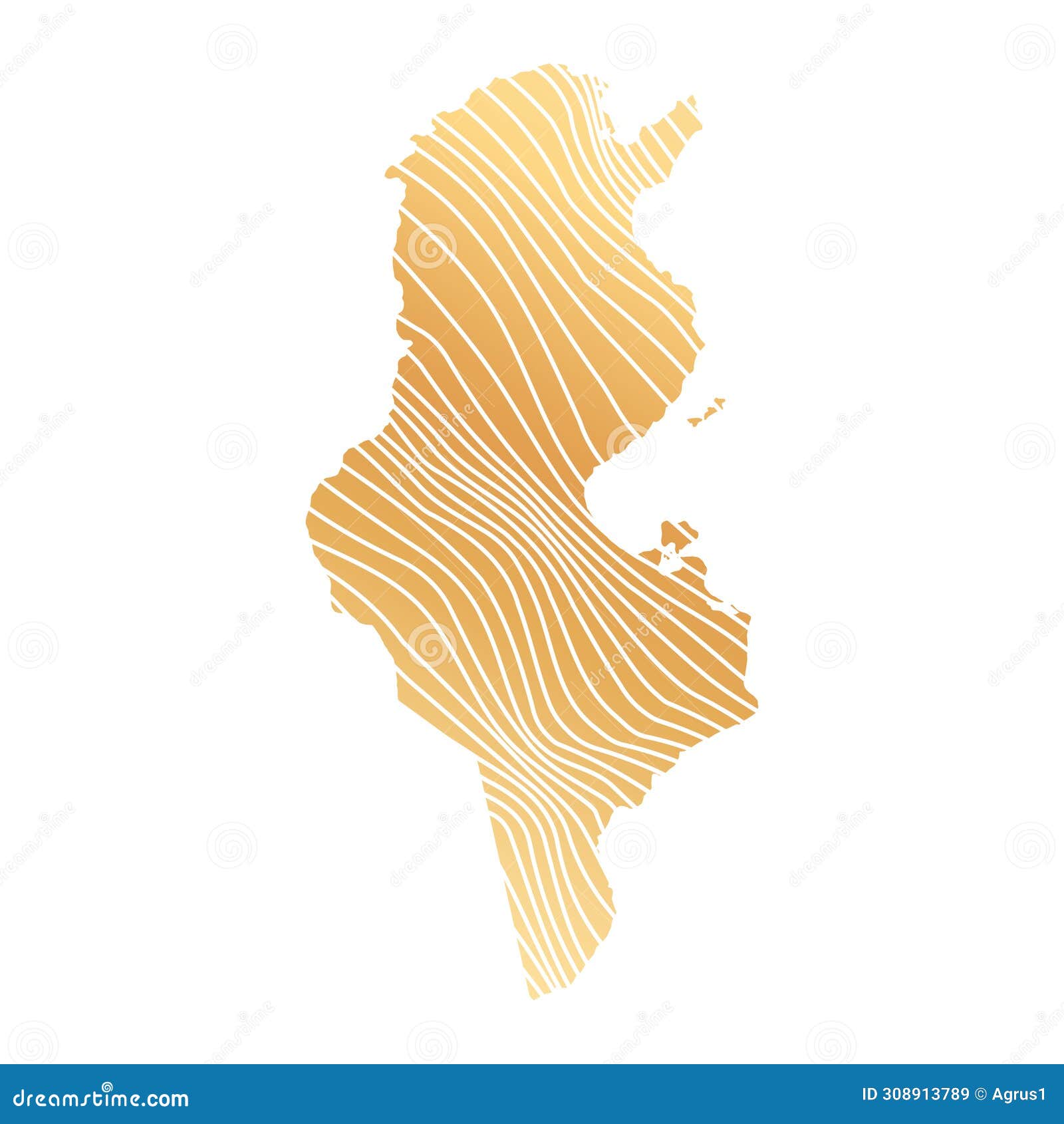 Abstract Map of Tunis - Vector Illustration of Striped Gold Colored Map ...