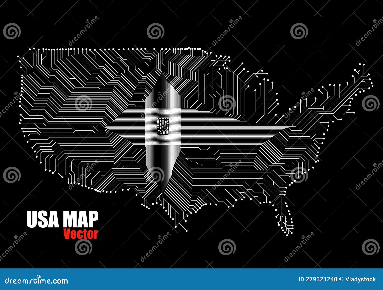 Abstract Map USA with Cpu. Circuit Board Stock Vector - Illustration of ...