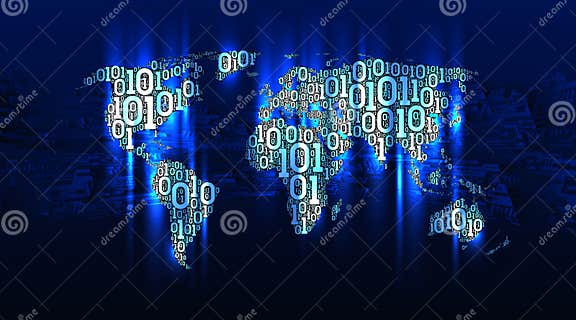 Abstract Map World from Digital Binary Code on the Background Circuit Board, Internet of Things ...