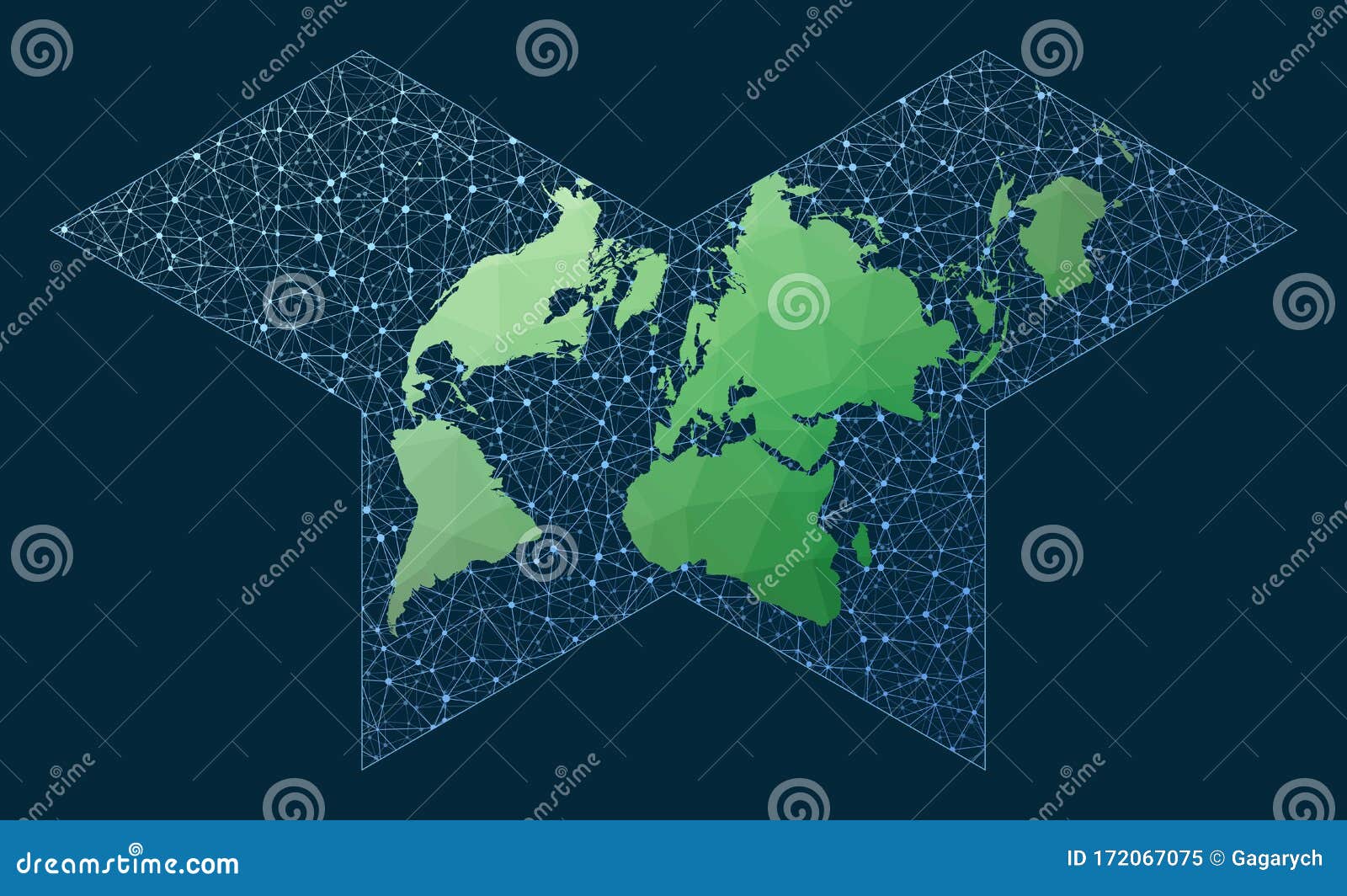World Map. Polyhedral Butterfly Projection. Vector Illustration ...