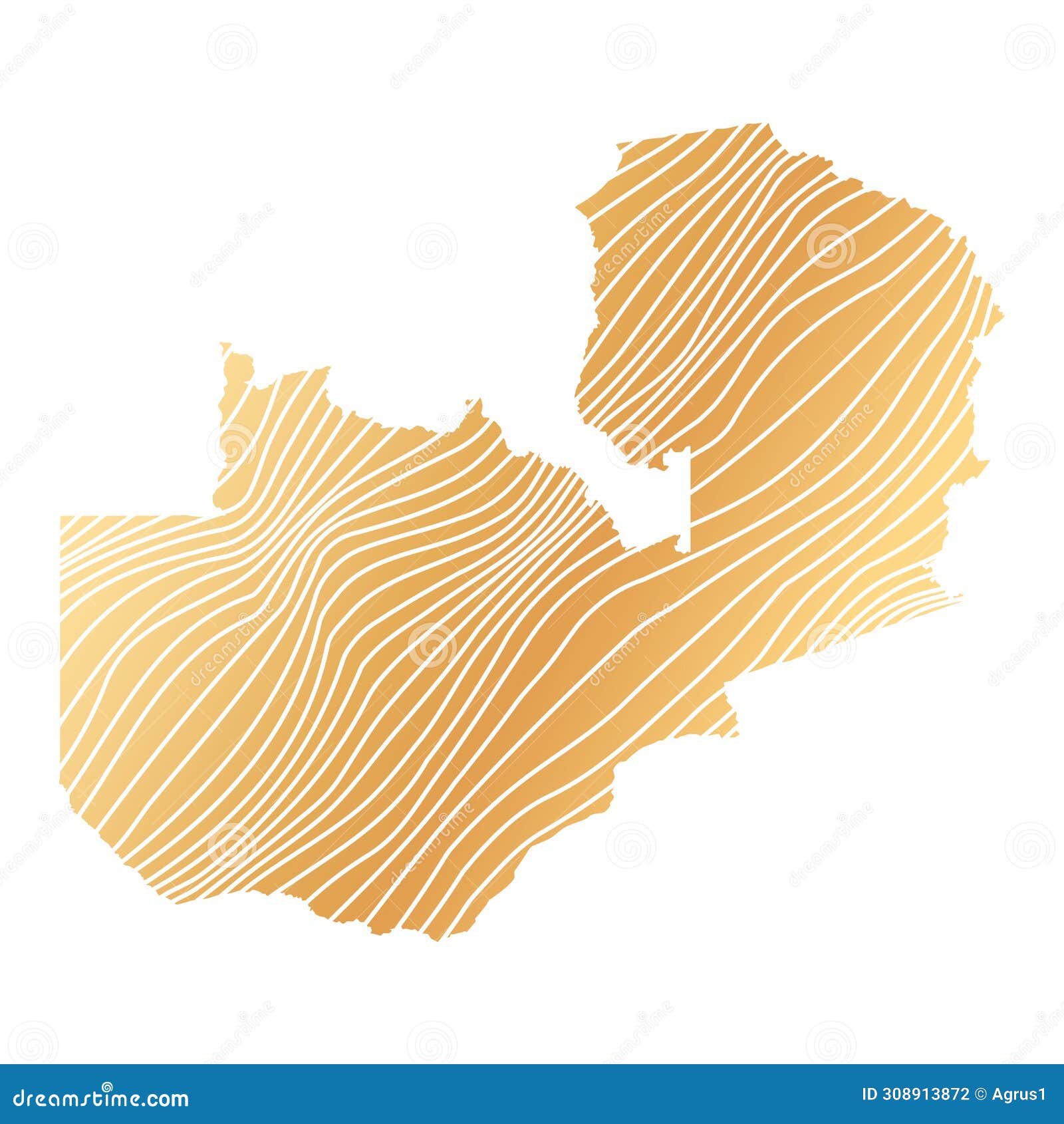 Abstract Map of Zambia - Vector Illustration of Striped Gold Colored ...