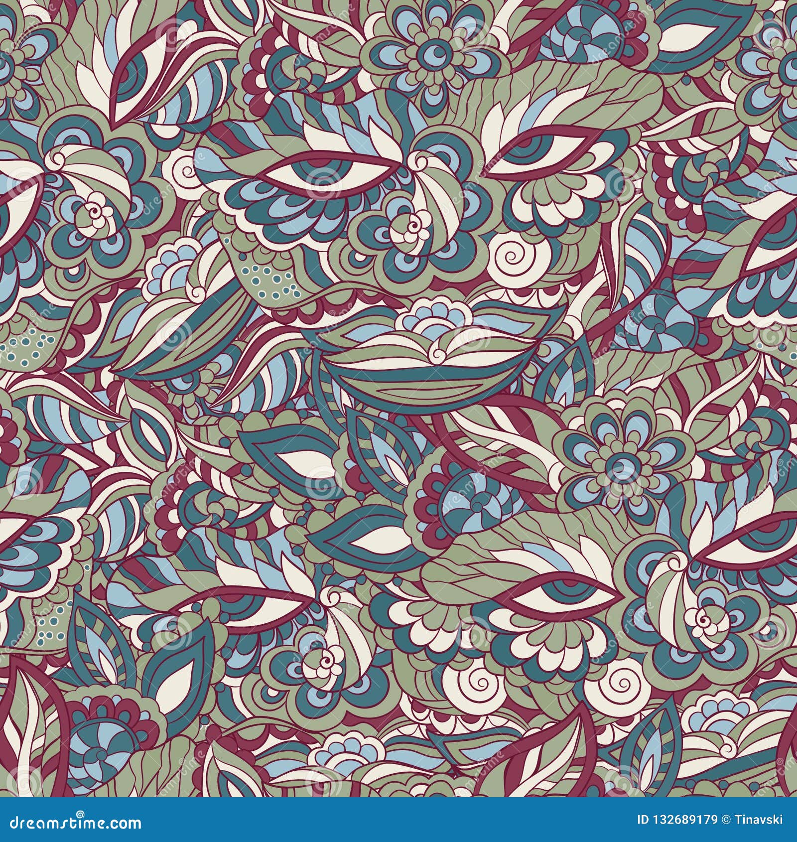 Abstract Mask Doodle Pattern Cold Colors Stock Illustration ...