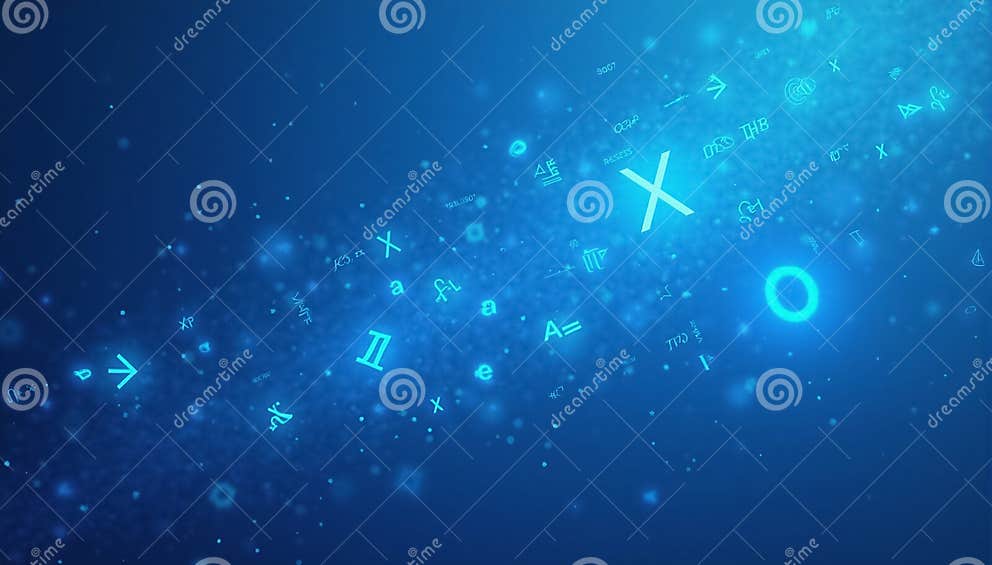 Mathematical Equations and Formulas on Blue Background with Glowing ...