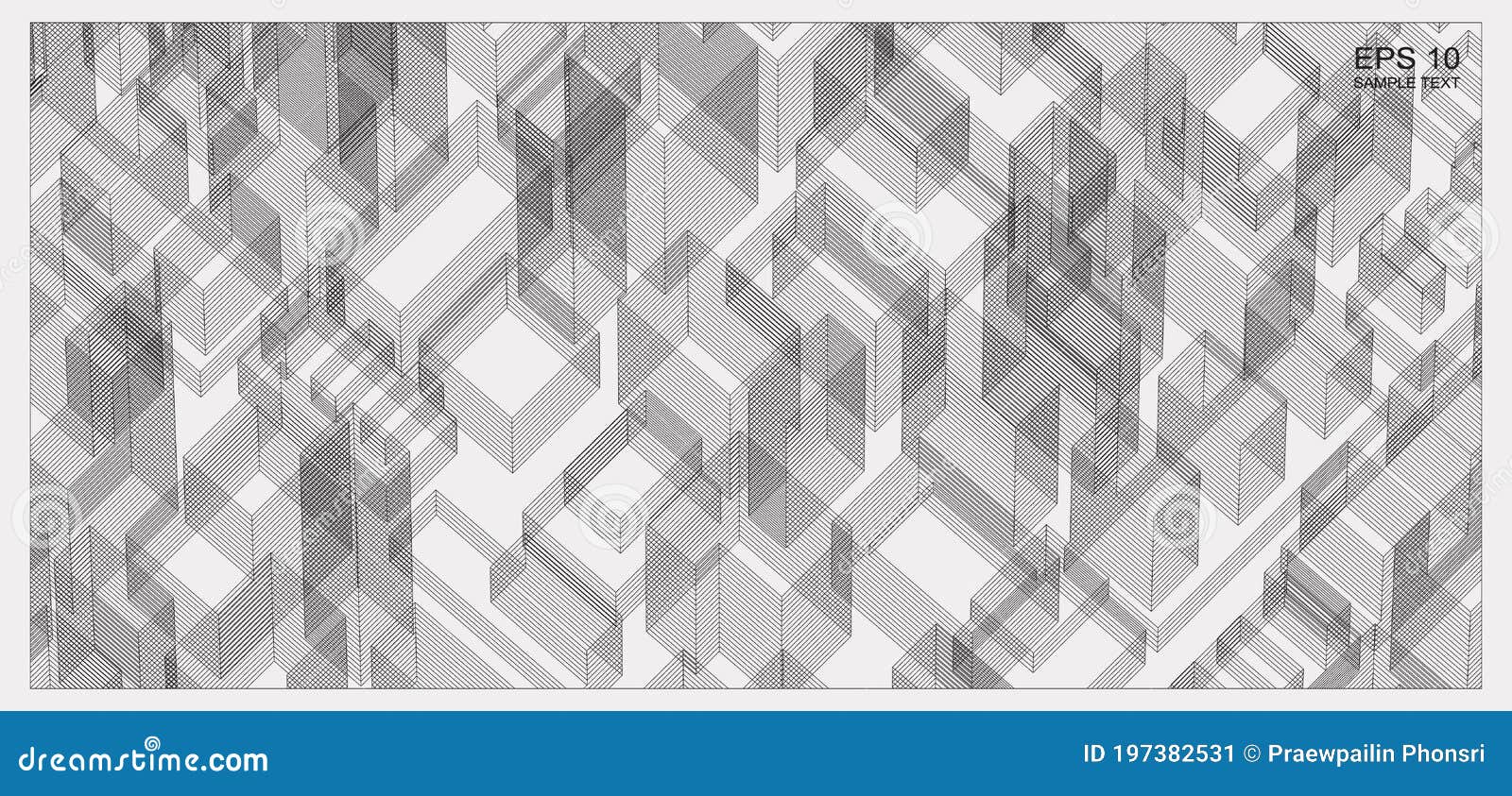 Abstract Matrix Wireframe Space of Building. 3D Perspective Wireframe ...