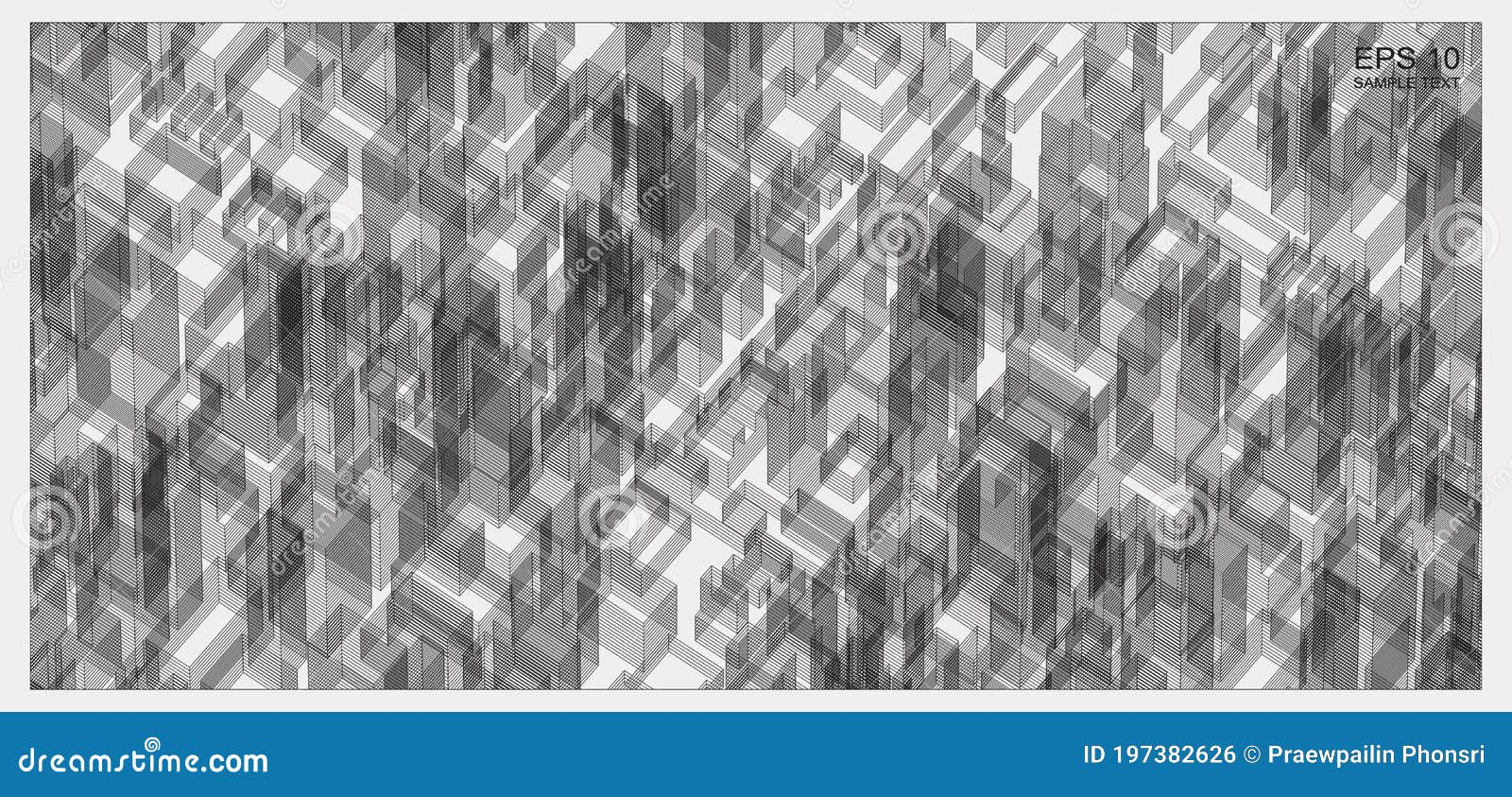 Abstract Matrix Wireframe Space of Building. 3D Perspective Wireframe ...