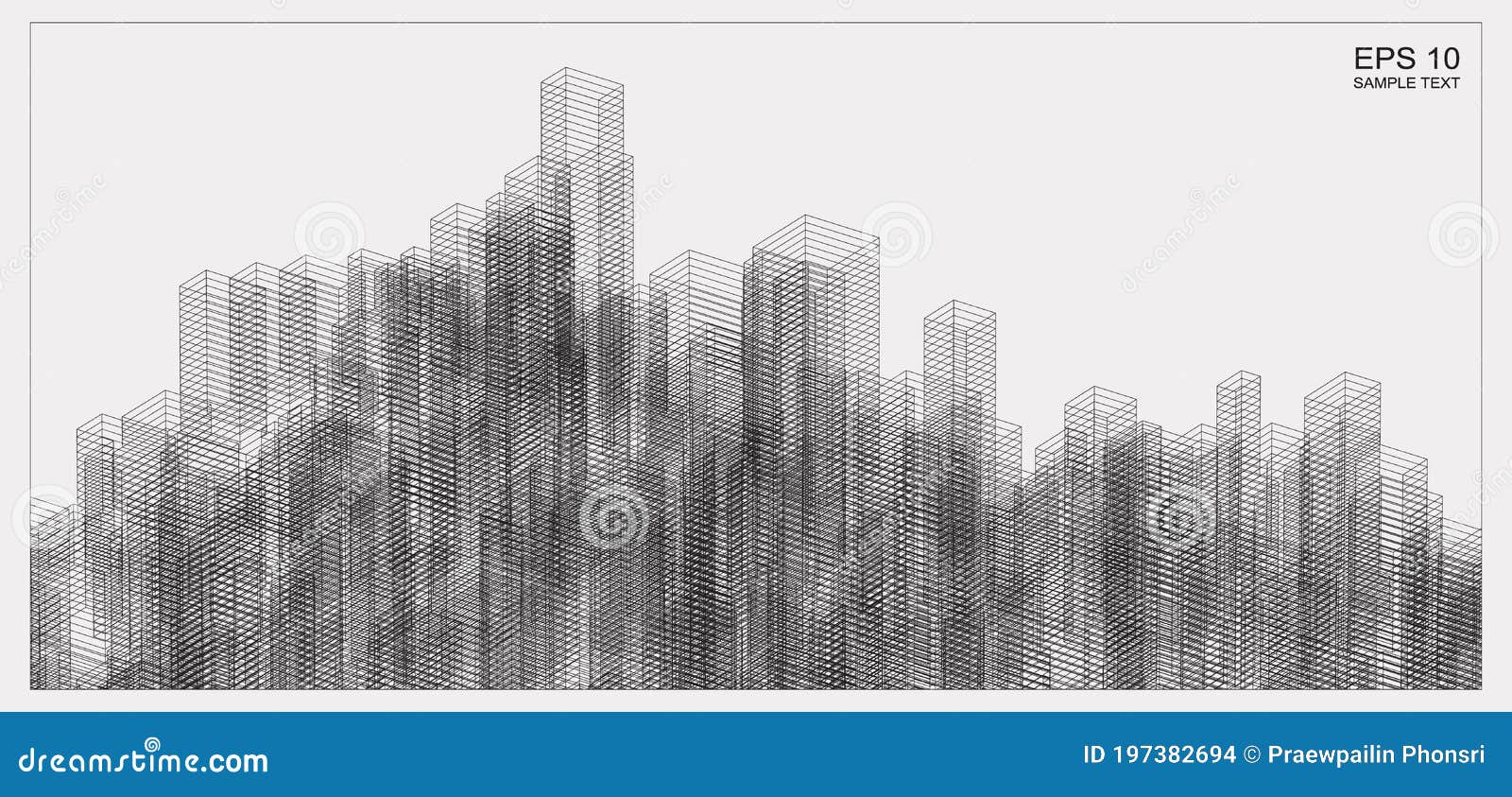 Abstract Matrix Wireframe Space of Building. 3D Perspective Wireframe ...
