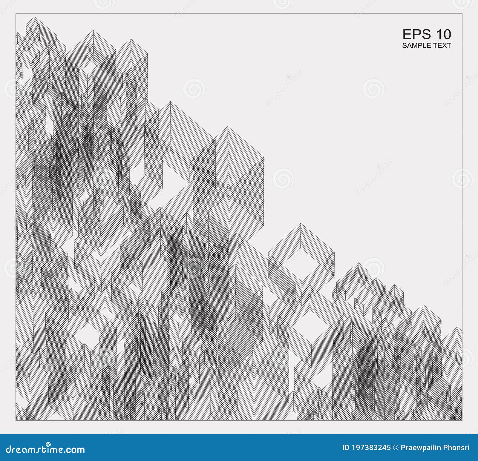 Abstract Matrix Wireframe Space of Building. 3D Perspective Wireframe ...