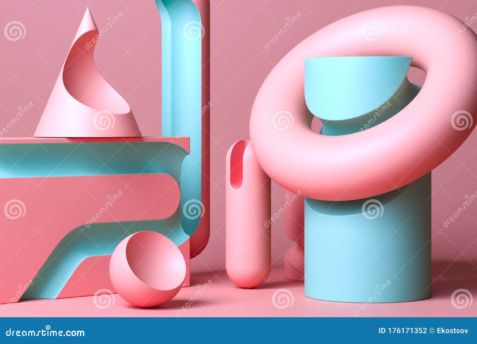 Abstract Matte Figures of Pink and Blue Pastel Colors on Pink Pastel ...
