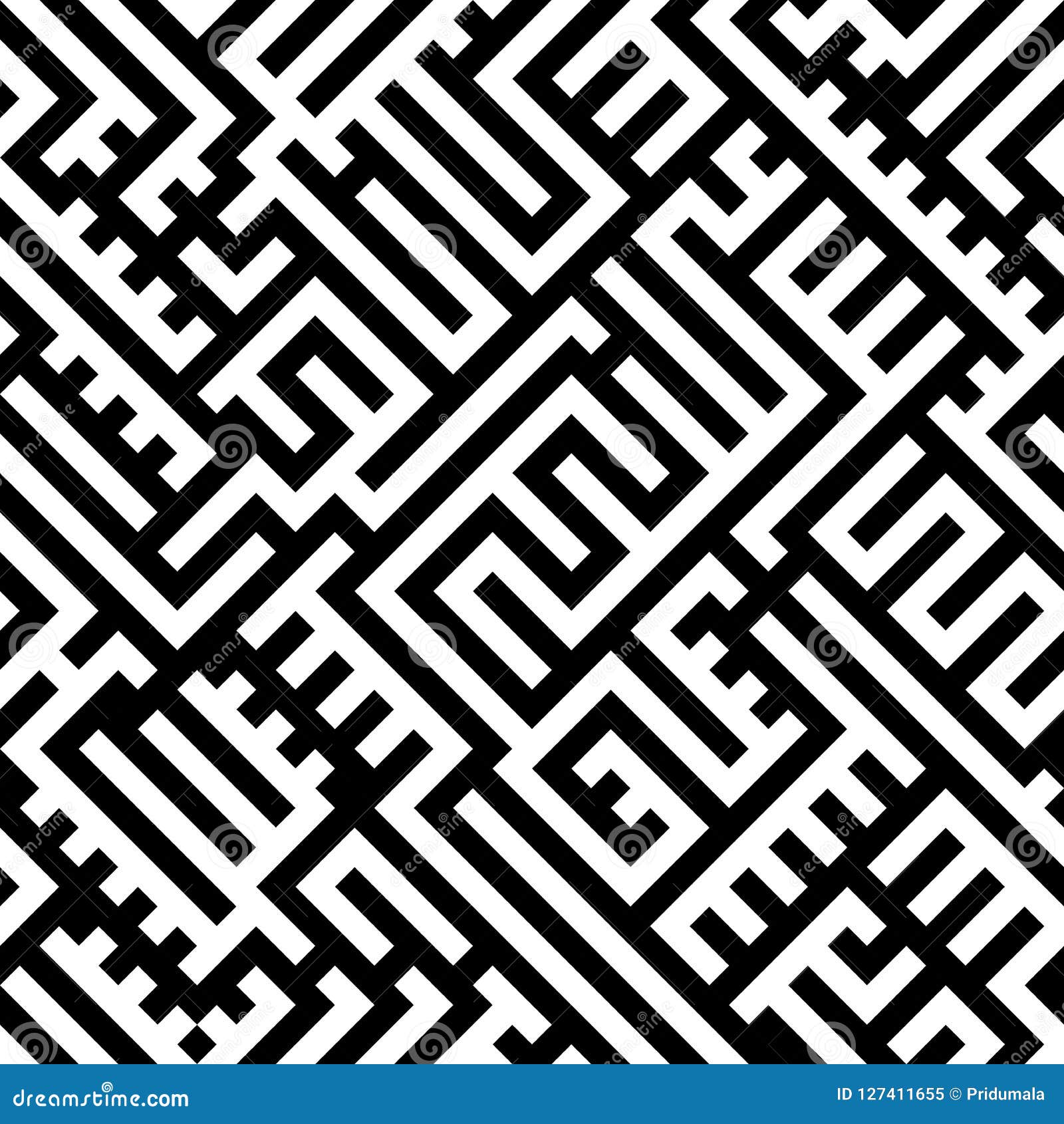 Abstract Maze Labyrinth Seamless Pattern, Black and White Line Stock ...