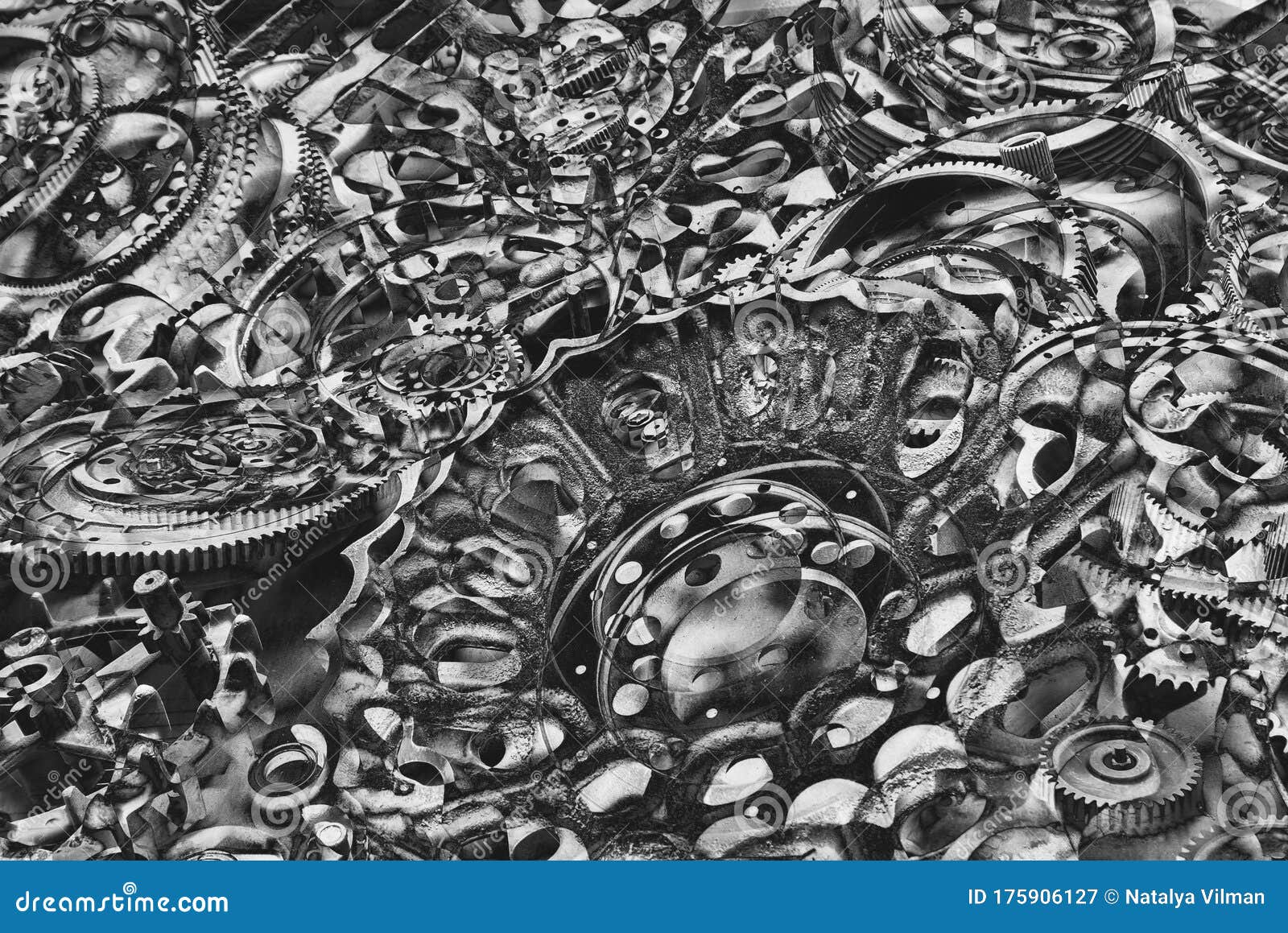 Abstract Mechanical Black and White Illustration with Texture Stock ...