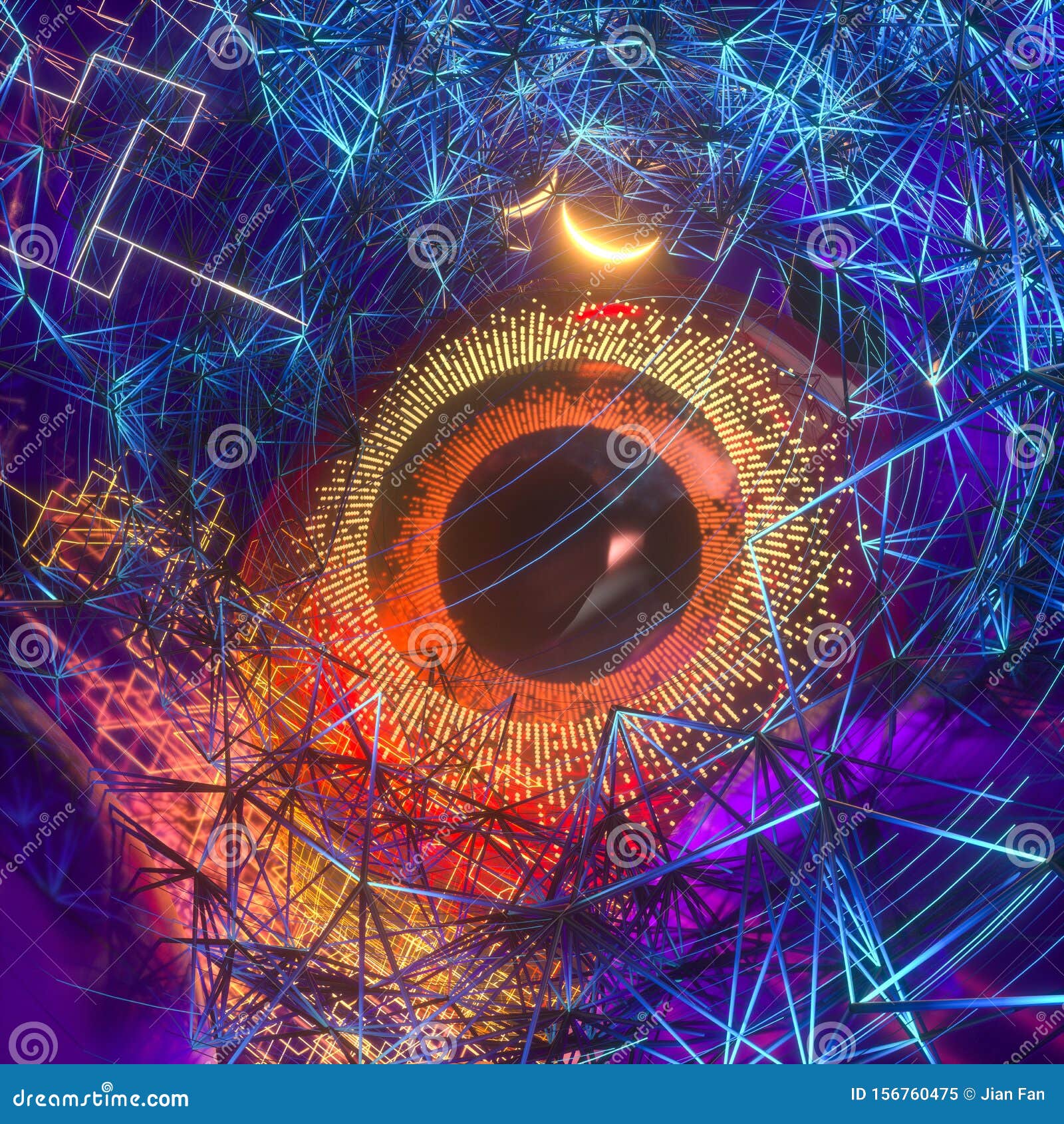 Abstract Mechanical Eyeball with High-tech Line, 3d Rendering Stock ...