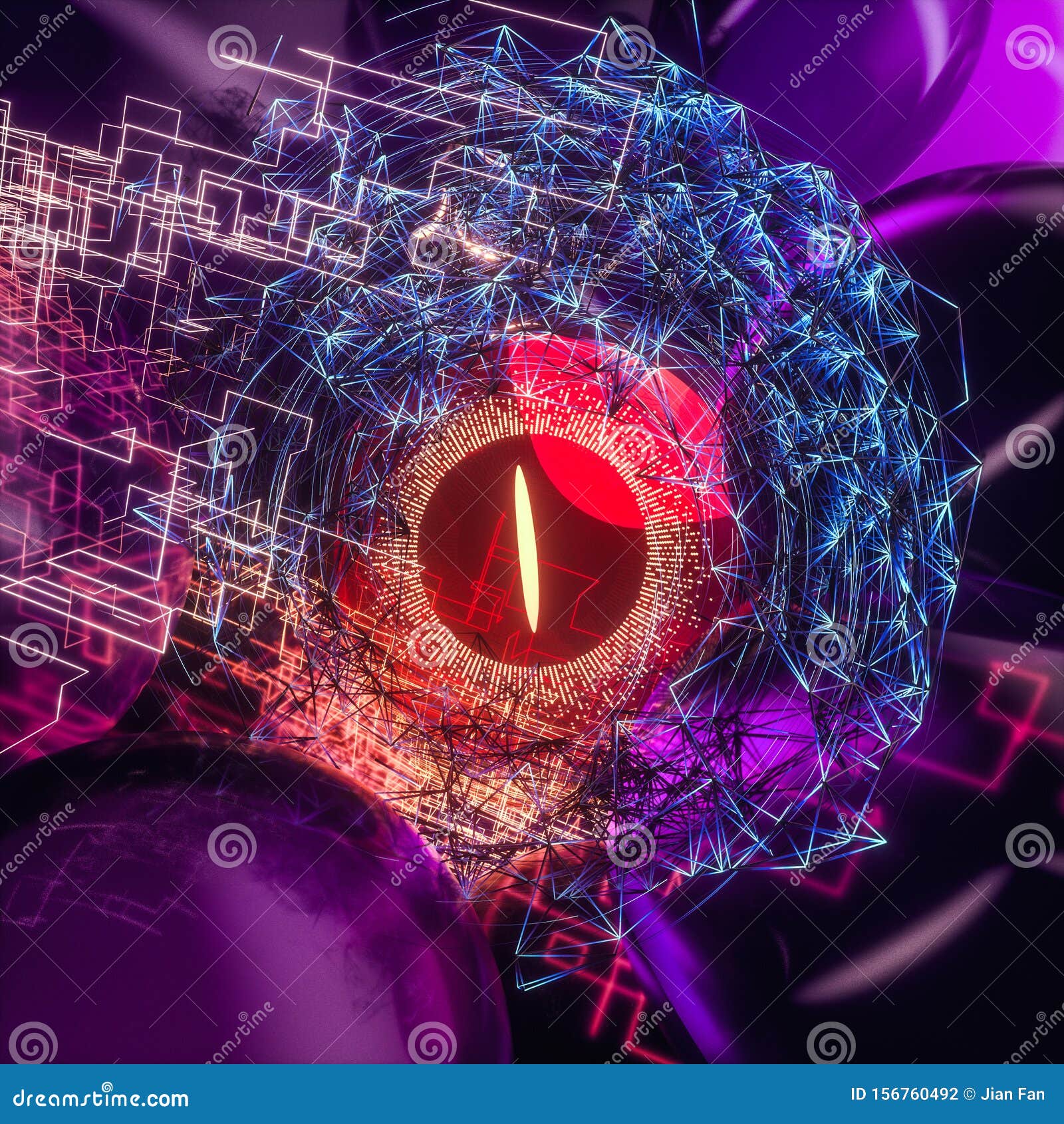 Abstract Mechanical Eyeball with High-tech Line, 3d Rendering Stock ...