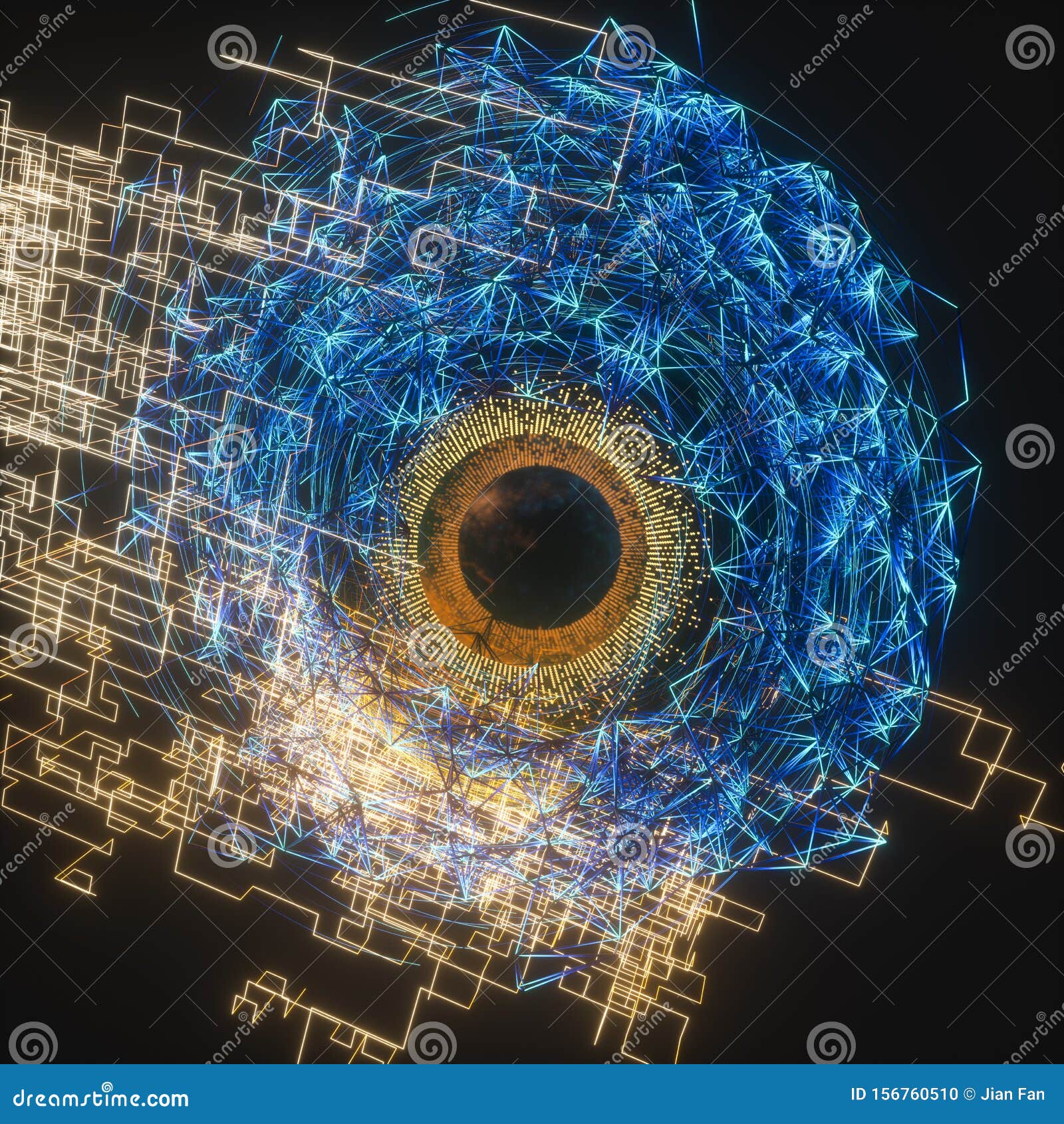 Abstract Mechanical Eyeball with High-tech Line, 3d Rendering Stock ...