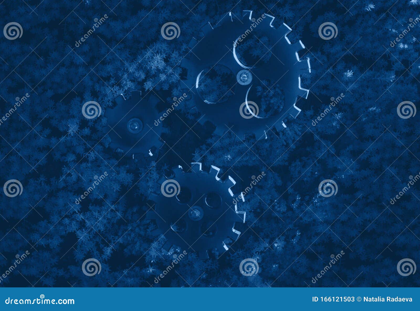 Abstract Mechanism Elements on Grass Background Toned Classic Blue ...